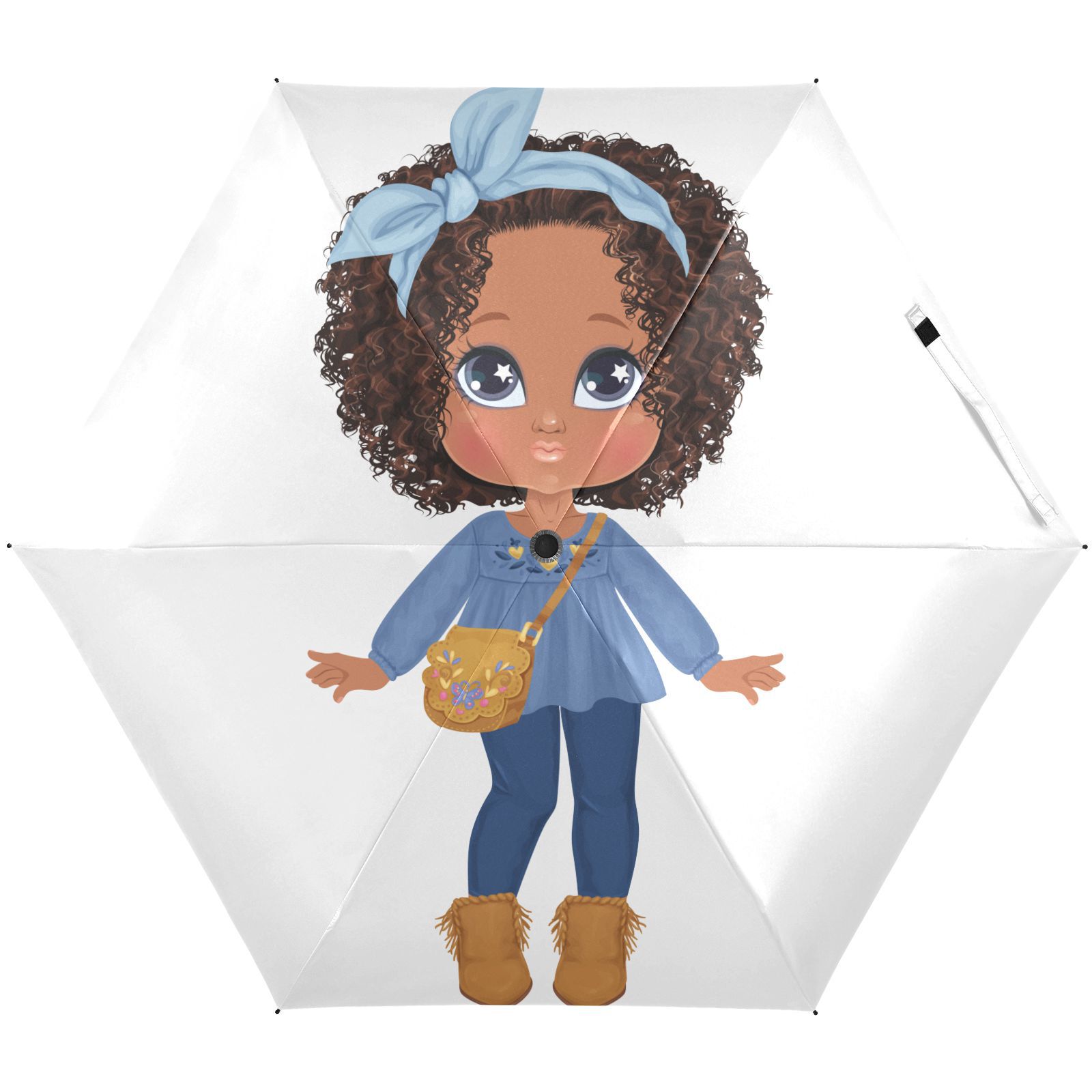 JSTEL Afro Girl African American Kawaii Folding Umbrella for Rain Sun ...
