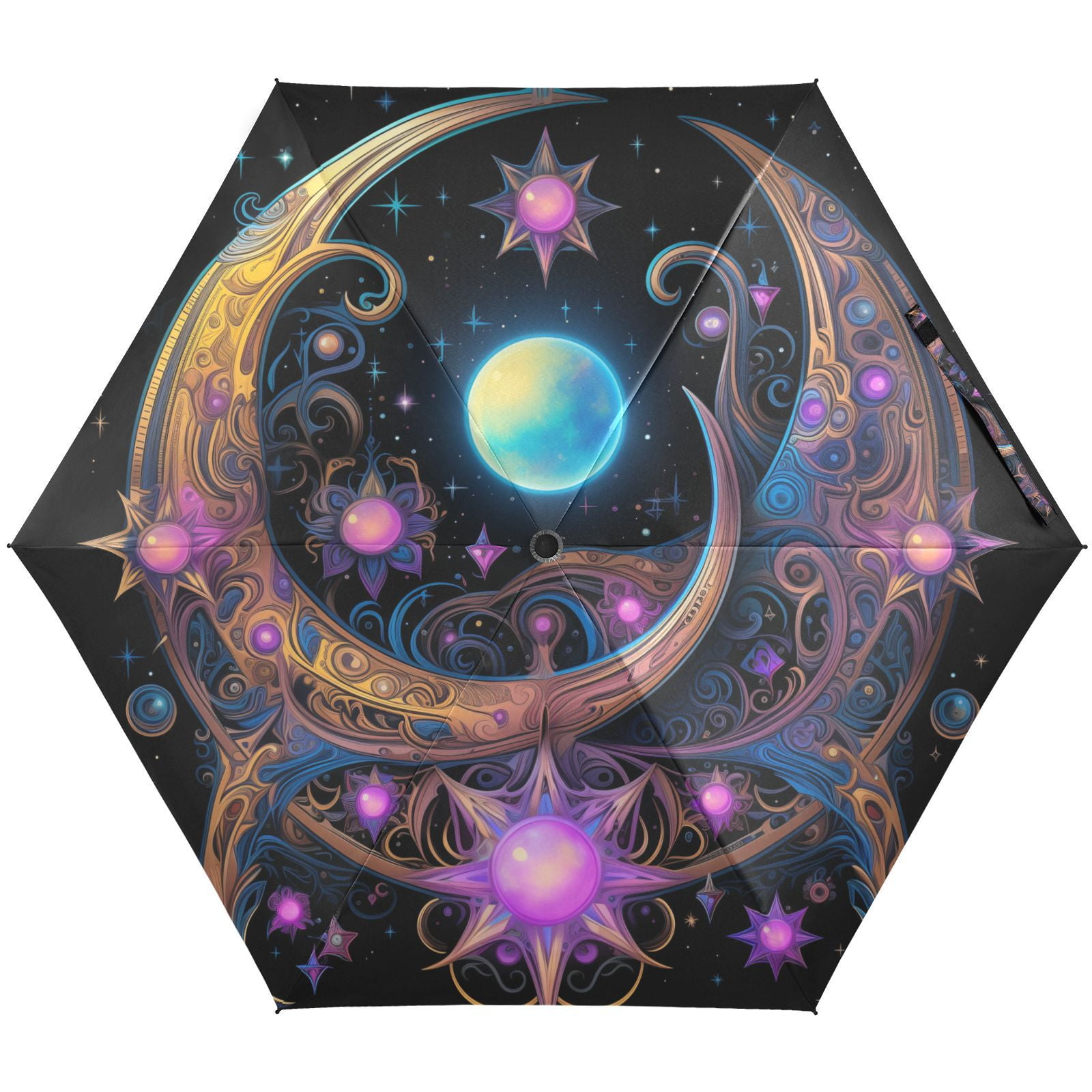 JSTEL Alchemy Crescent Moon and Stars Folding Umbrella for Rain Sun ...