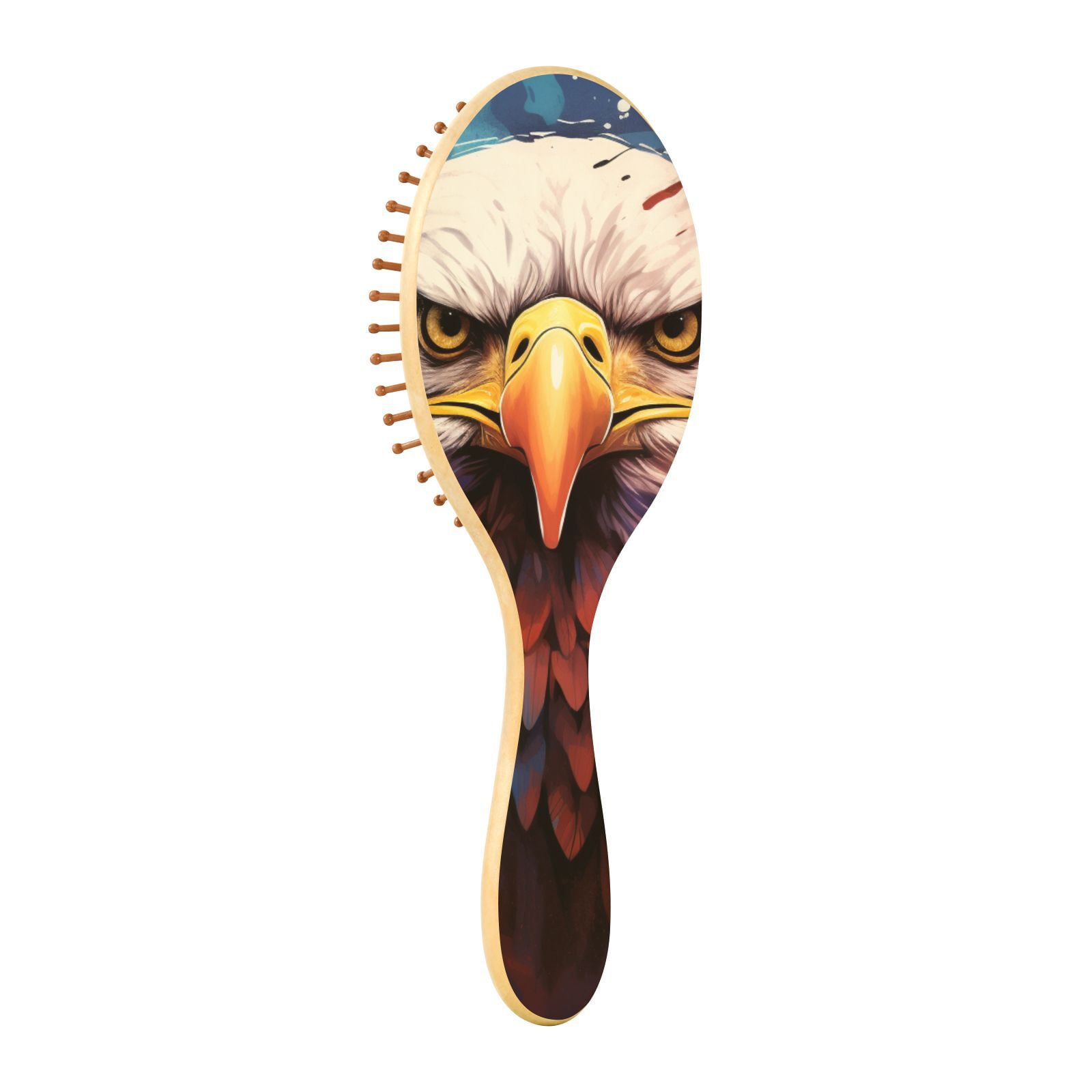 JSTEL American Flag Eagle Portrait Hair Brush for Women Men Natural Wood Detangler Brushes for ...