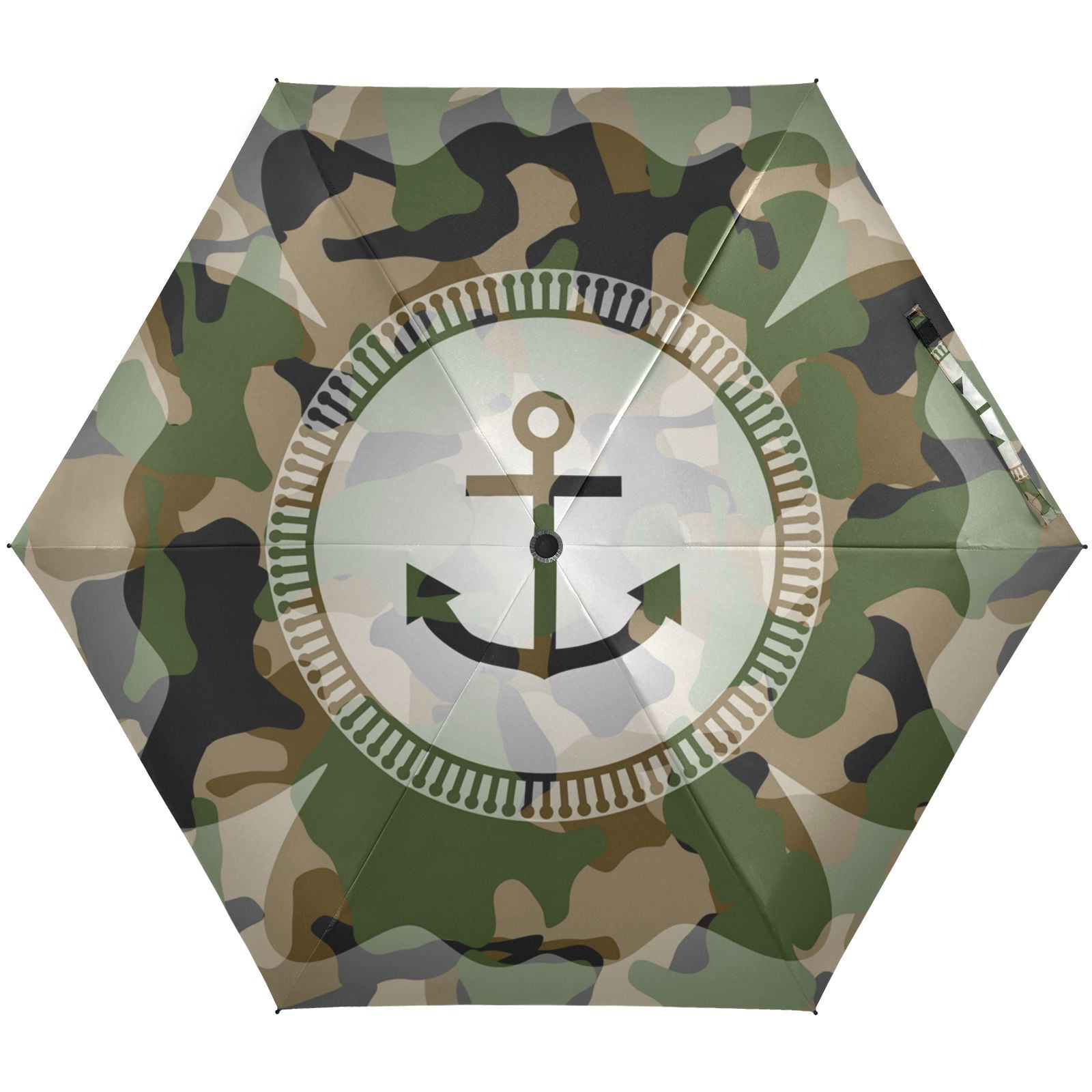 JSTEL Anchor Icon On Camouflage Folding Umbrella for Rain Sun Travel ...