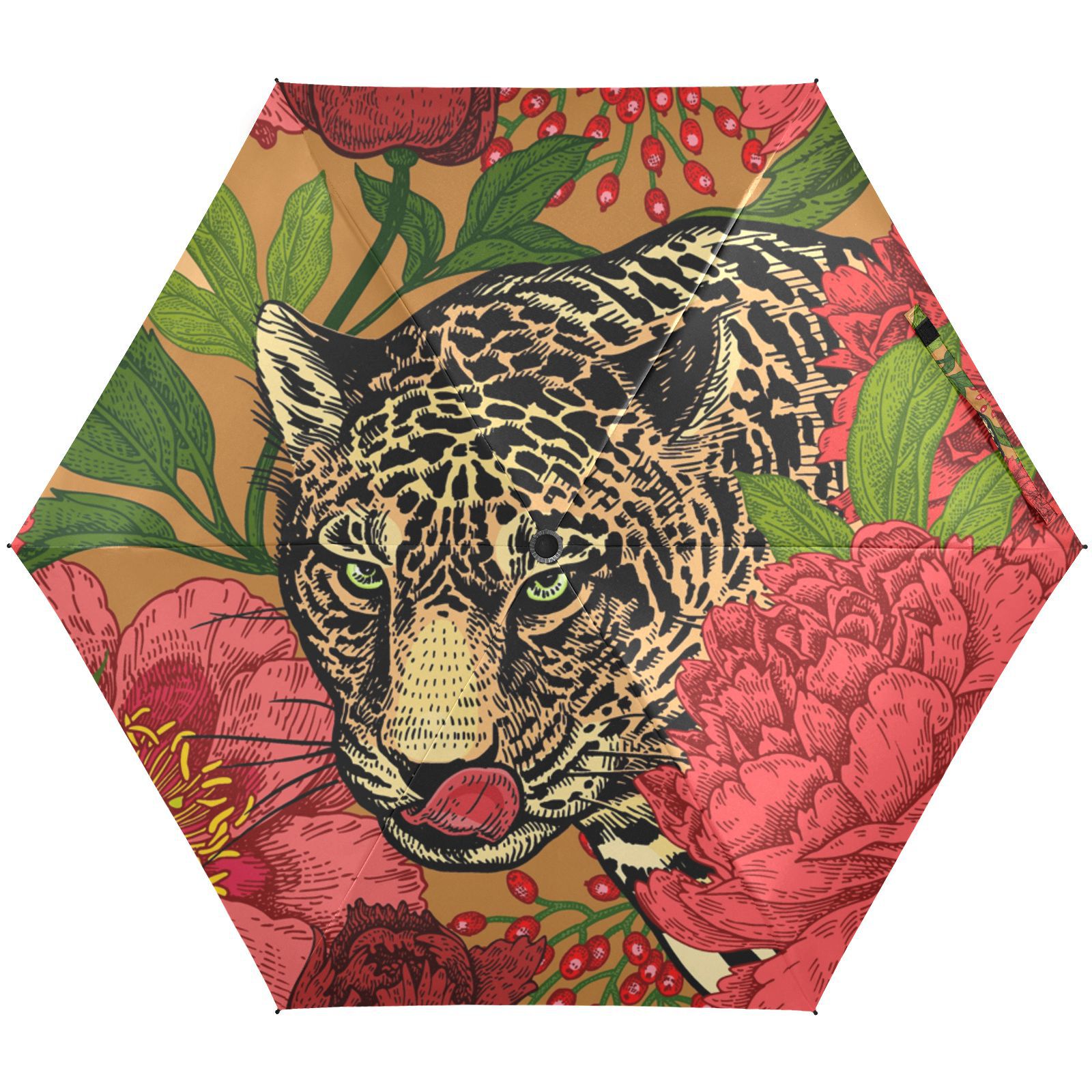 JSTEL Animal Leopard Flower Folding Umbrella for Rain Sun Travel Mini ...