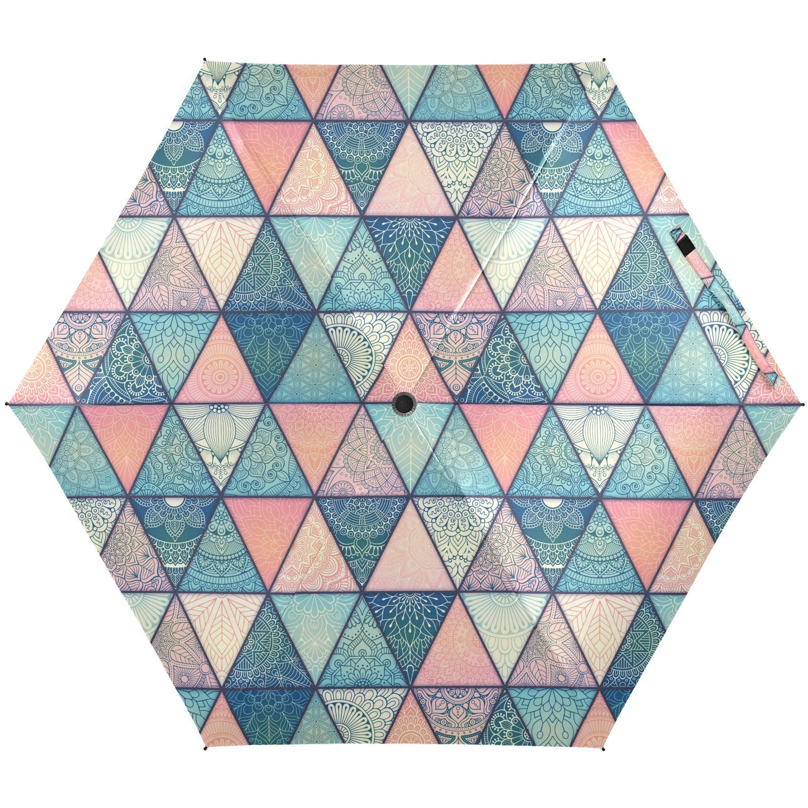 JSTEL Arabic Mandala Boho Style Triangle Folding Umbrella for Rain Sun ...