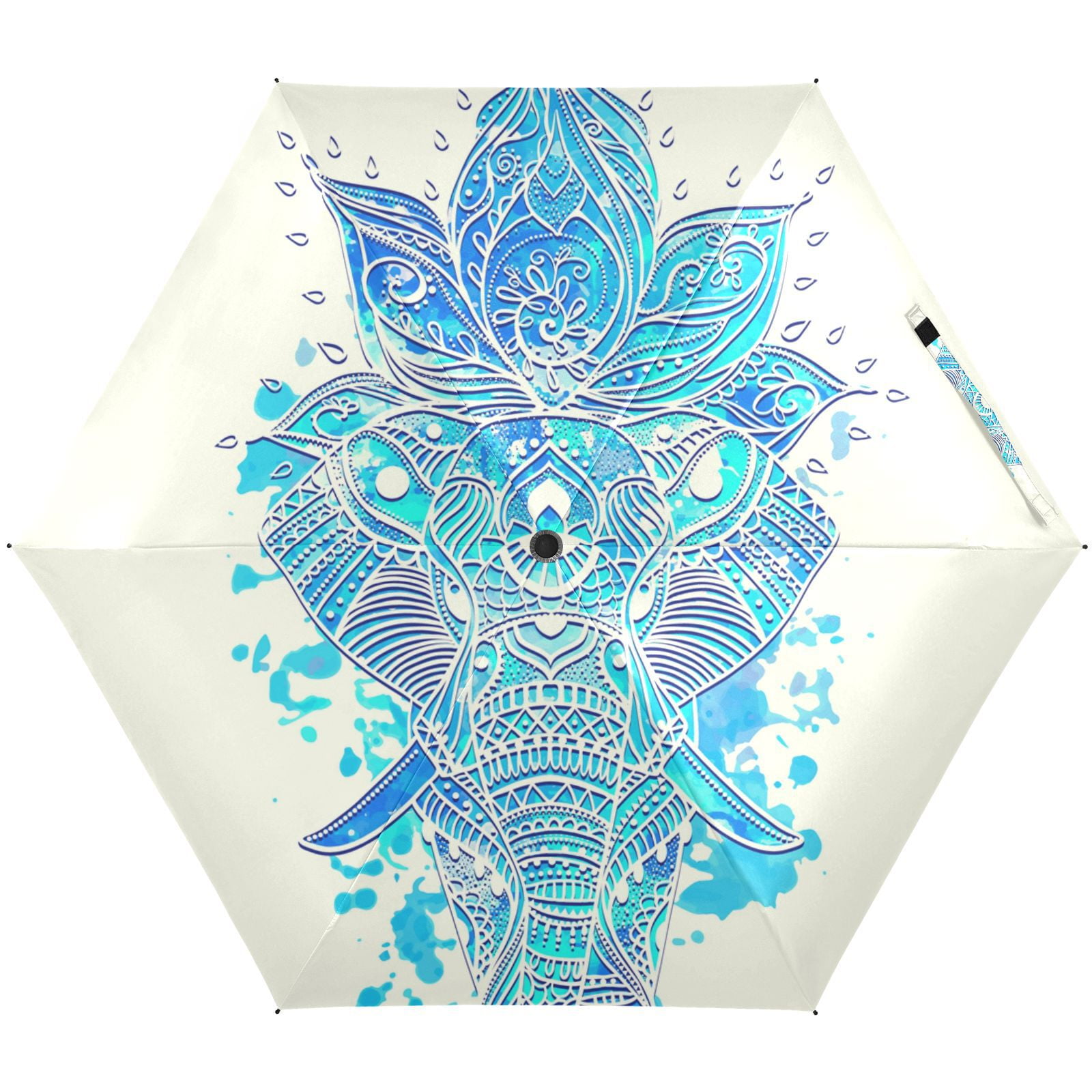 JSTEL Blue Boho Elephant Animal Lotus Mandala Folding Umbrella for Rain ...