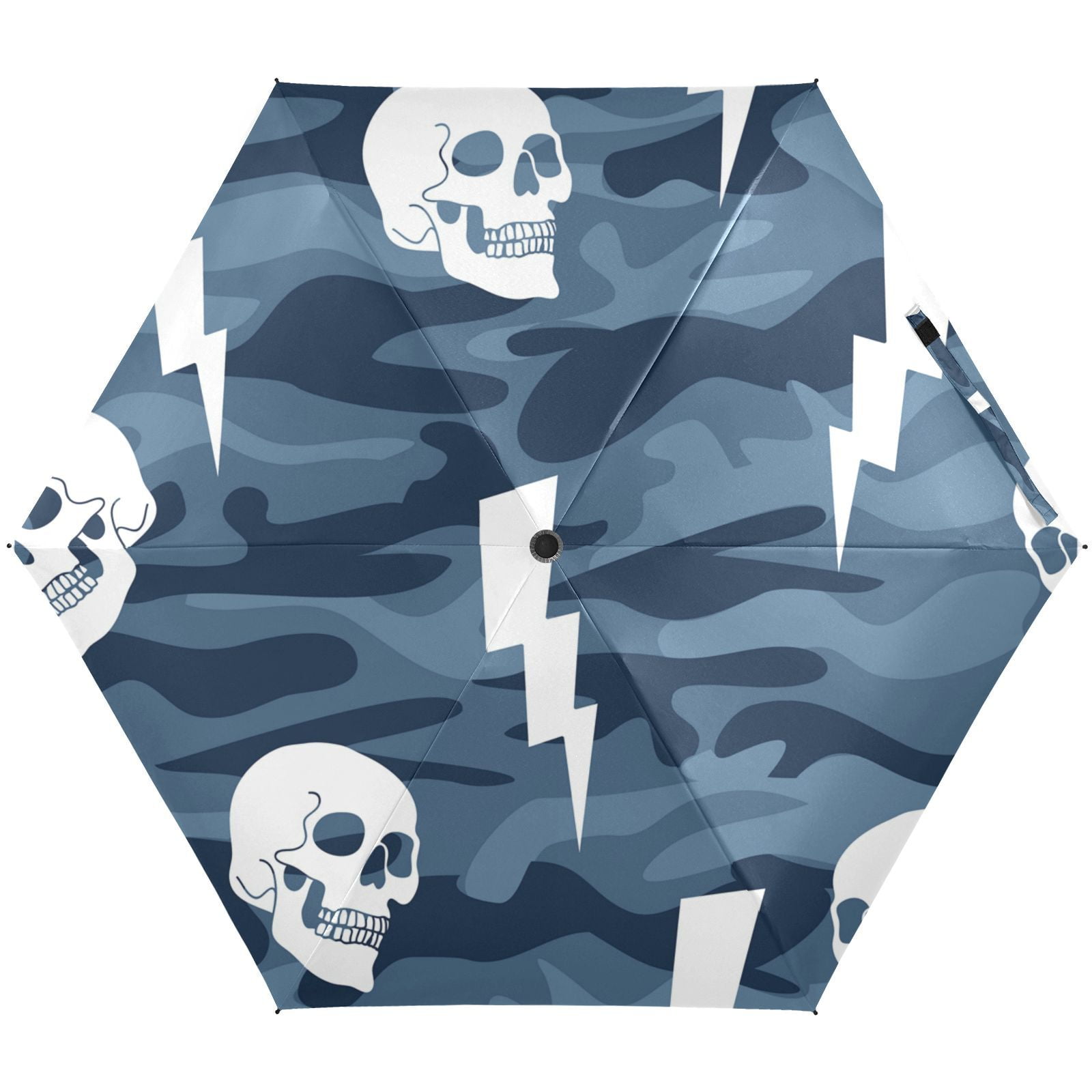 JSTEL Blue Camouflage Skull and Lightning Folding Umbrella for Rain Sun ...