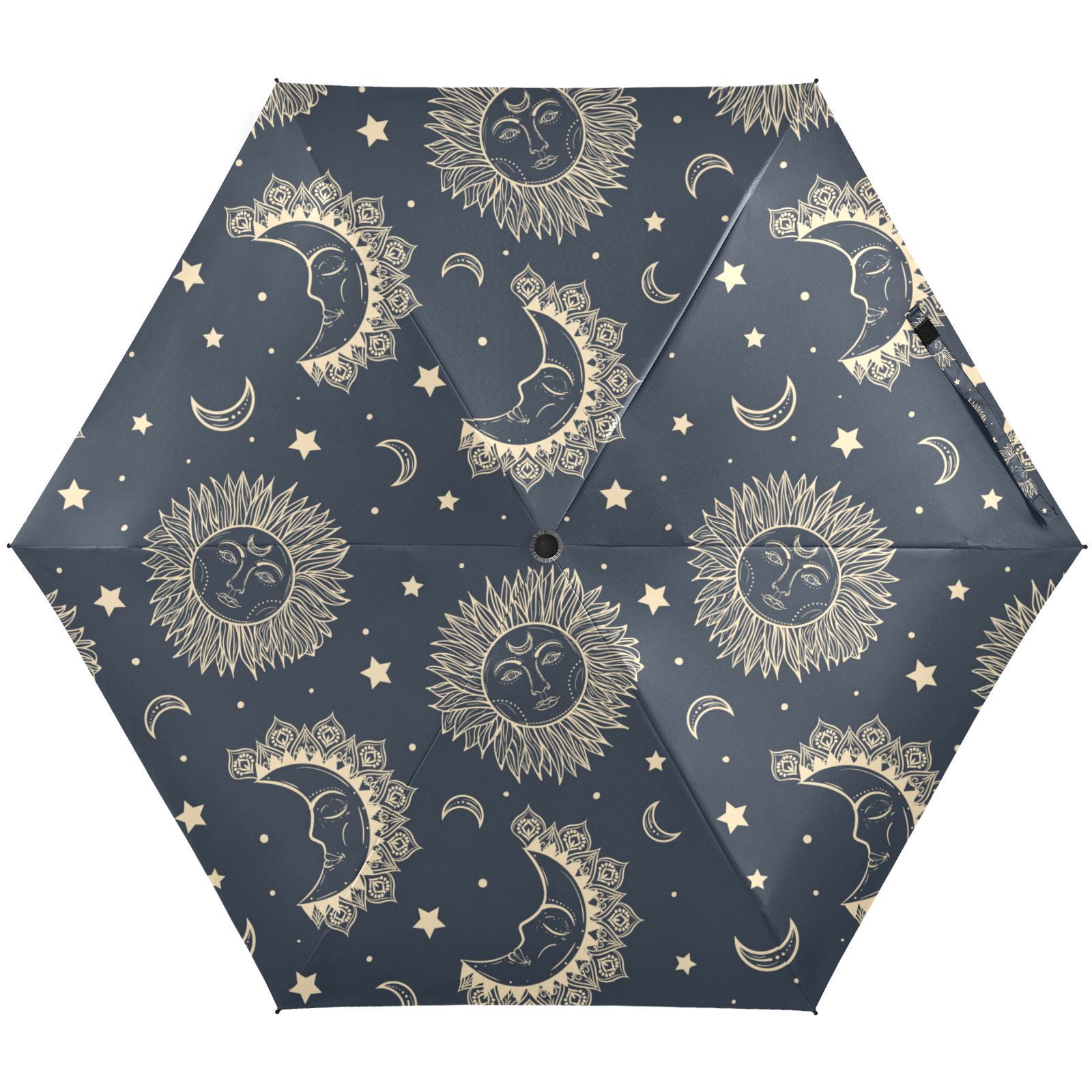 JSTEL Bohemian Sun Moon Stars Folding Umbrella for Rain Sun Travel Mini ...