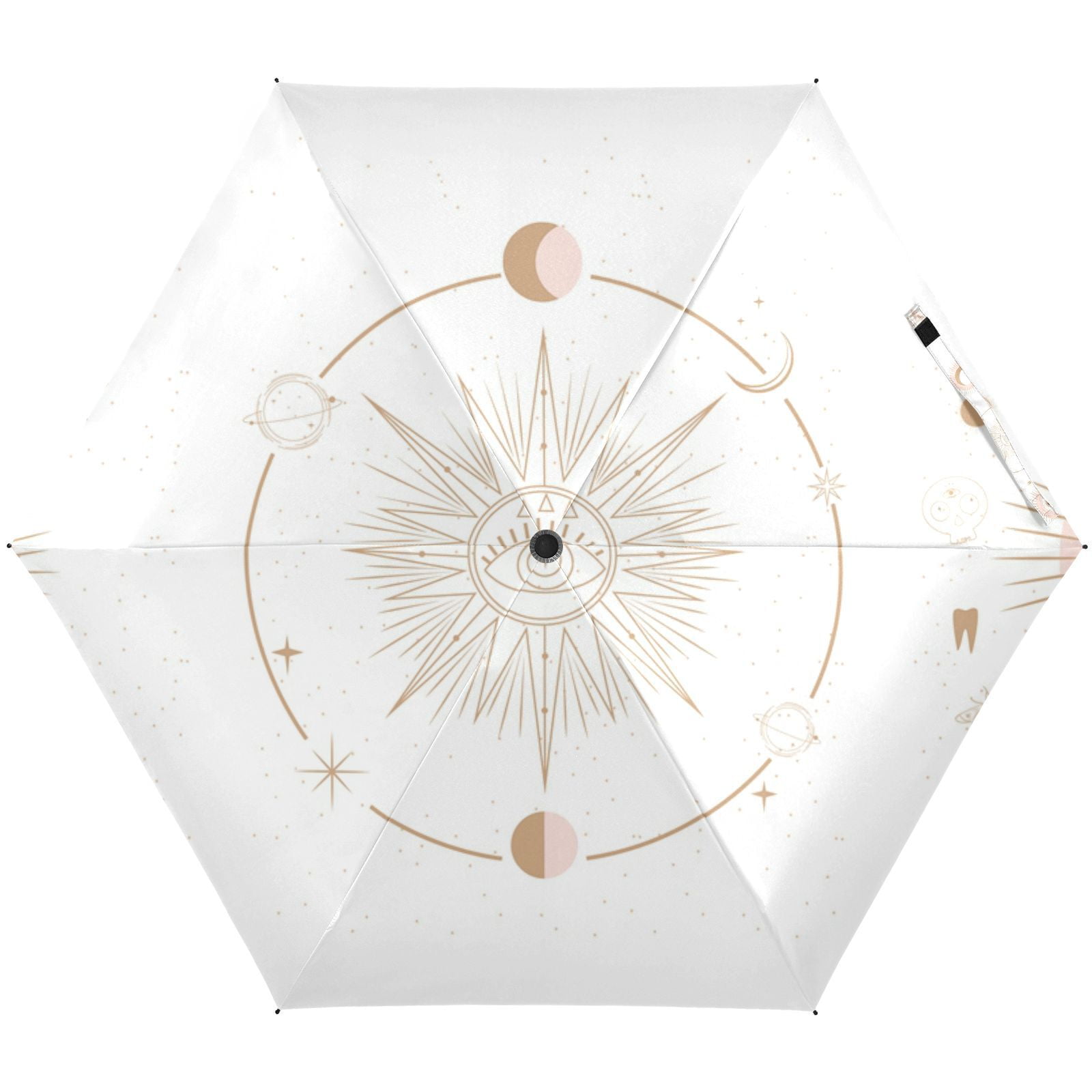 JSTEL Boho Bohemian Moon Sun Folding Umbrella for Rain Sun Travel Mini ...