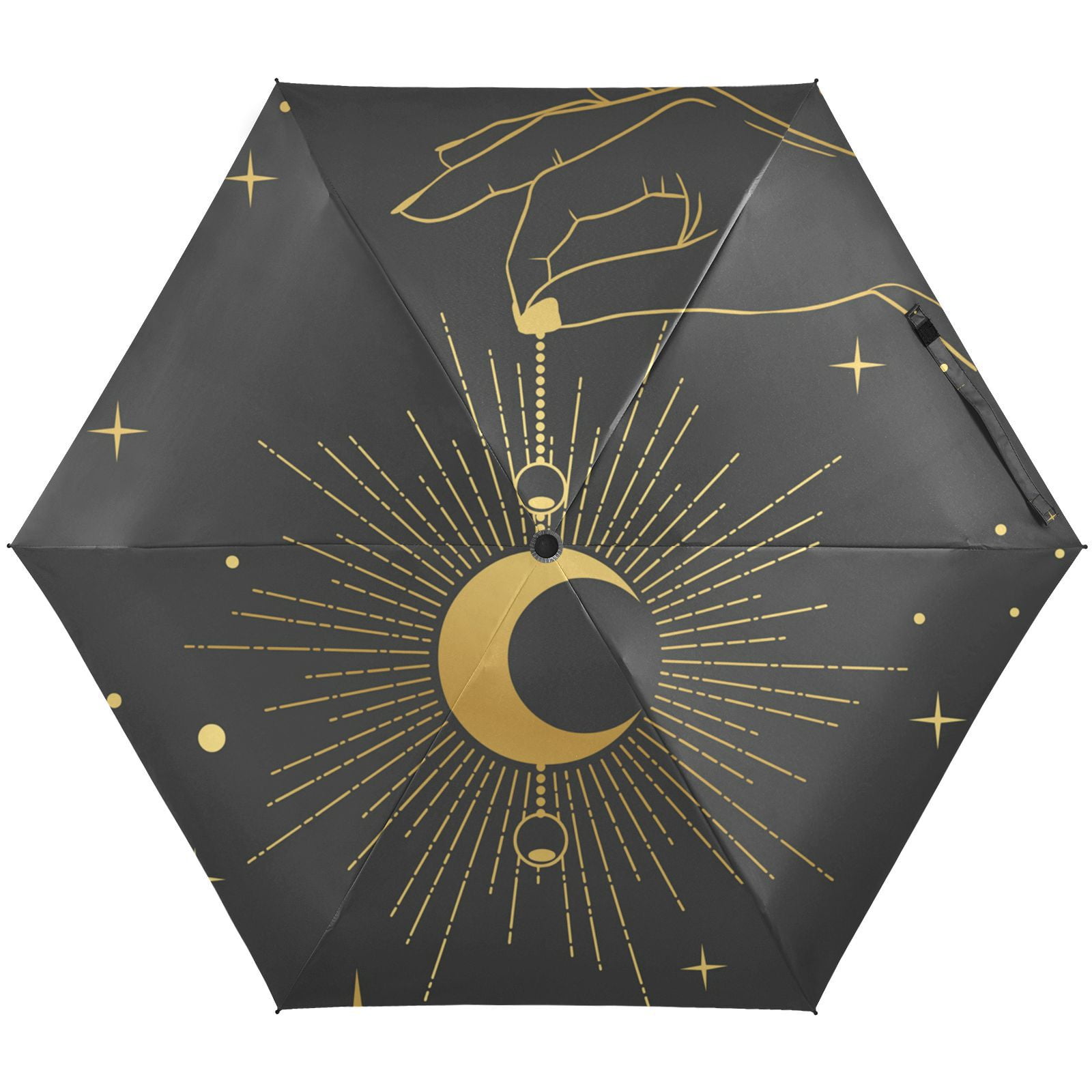JSTEL Boho Crescent Moon Star Bohemian Folding Umbrella for Rain Sun ...