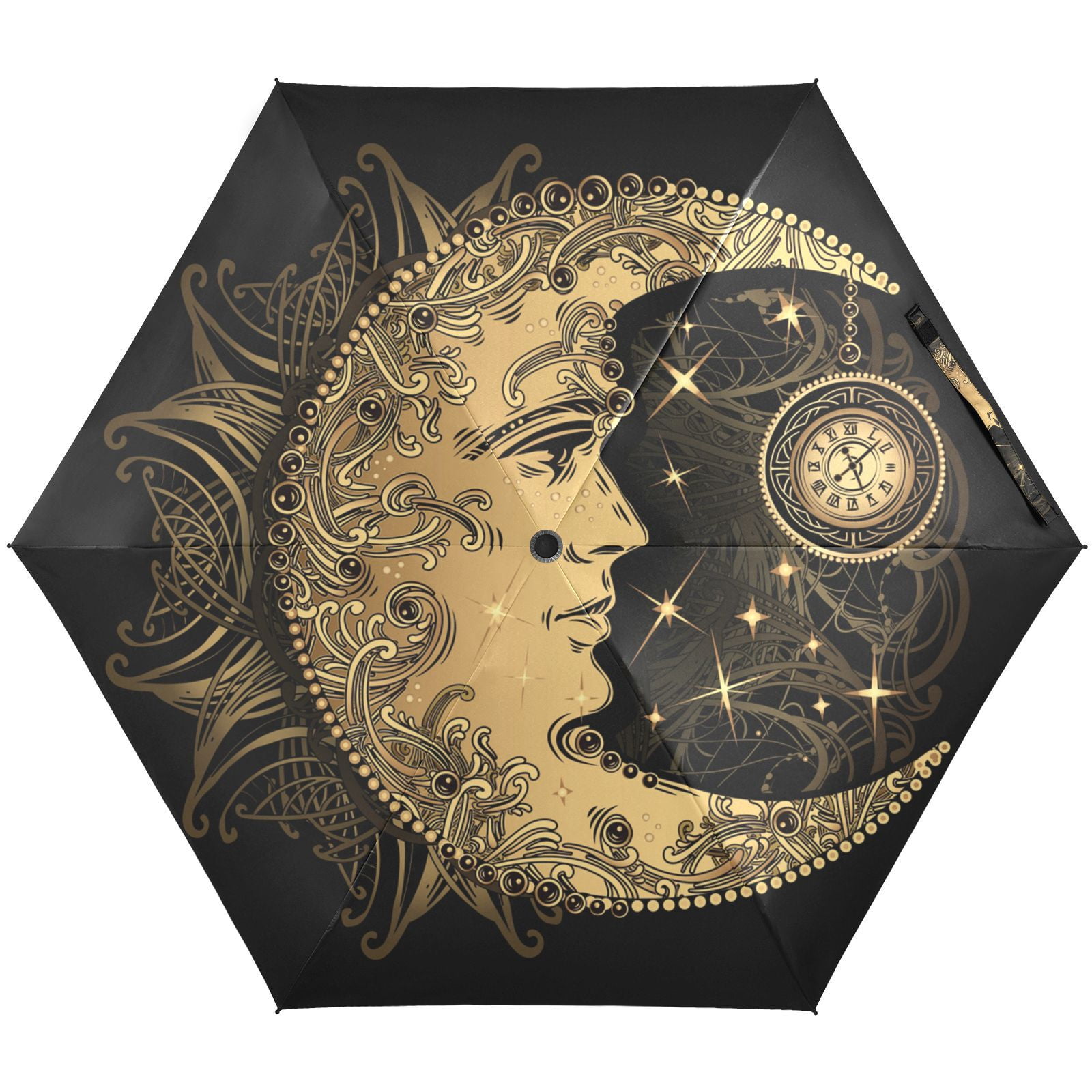 JSTEL Boho Crescent Moon Sun Mandala Folding Umbrella for Rain Sun ...