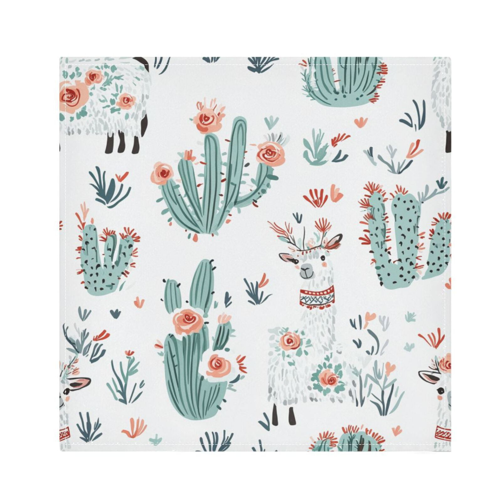 JSTEL Boho Llama Cactus Cloth Napkins Set of 4, 20x20 Inch Washable and ...