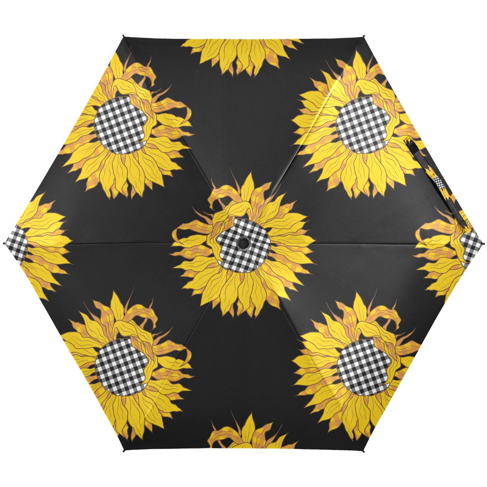 JSTEL Buffalo Plaid Sunflower Farmhouse Folding Umbrella for Rain Sun ...