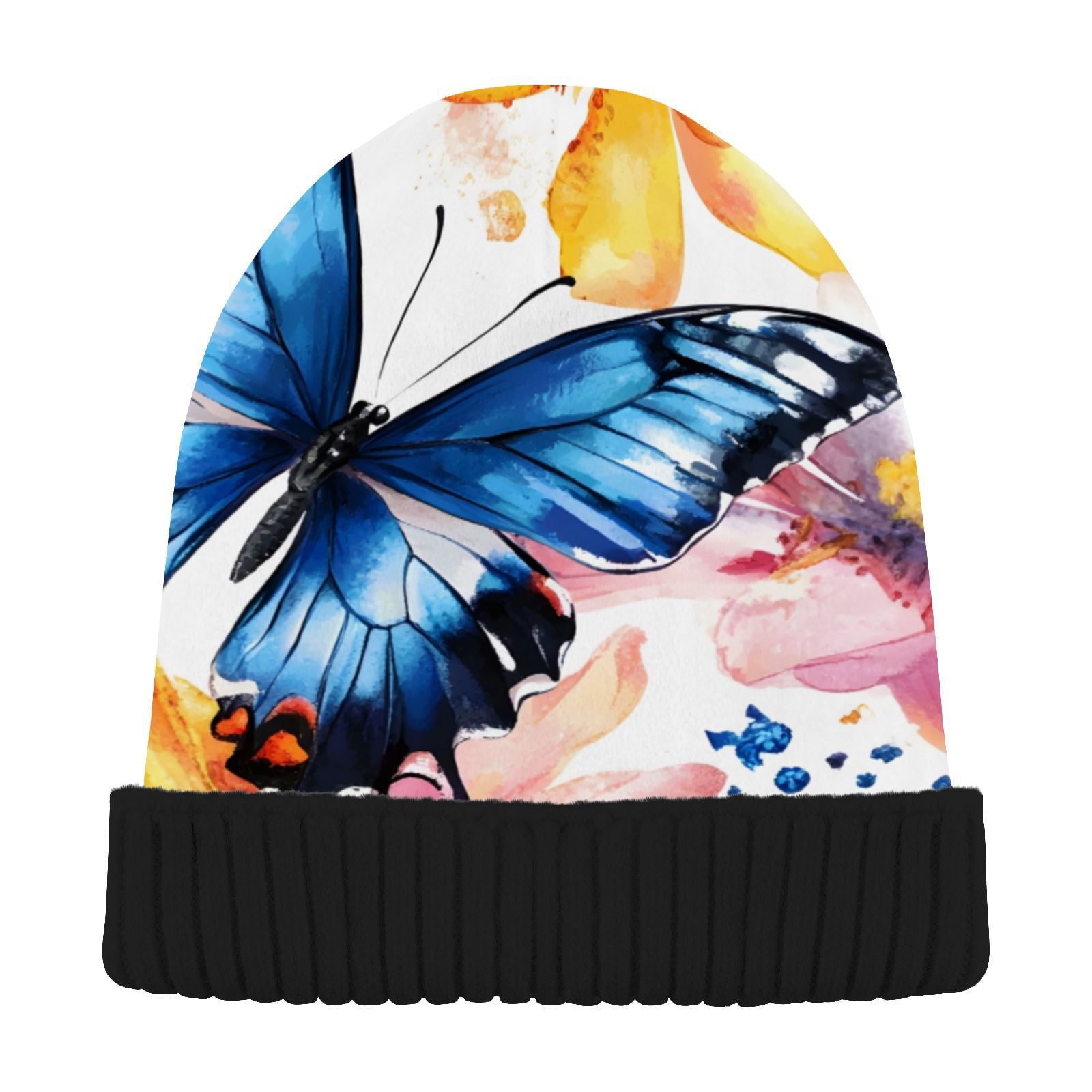 JSTEL Butterfly Colorful Iris Flowers Beanie for Women Men Winter Hat ...
