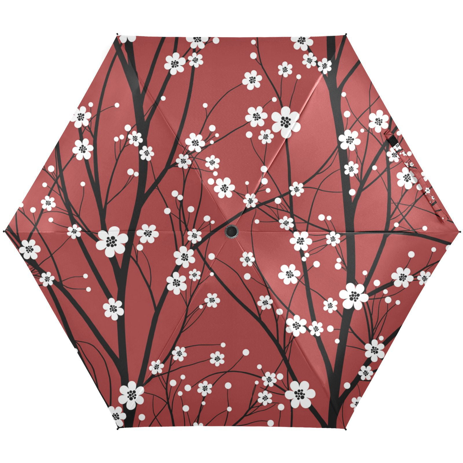 JSTEL Cherry Blossom Floral Red Folding Umbrella for Rain Sun Travel ...