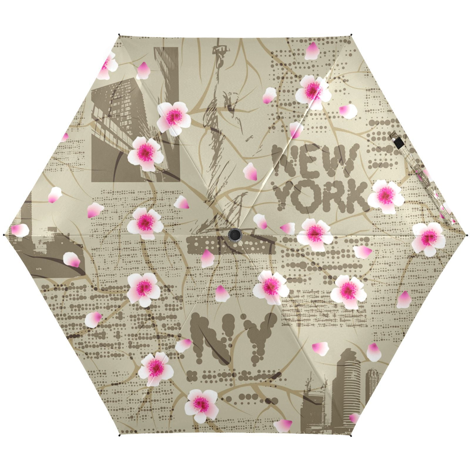 JSTEL Cherry Blossom Flowers NYC Vintage Folding Umbrella for Rain Sun ...