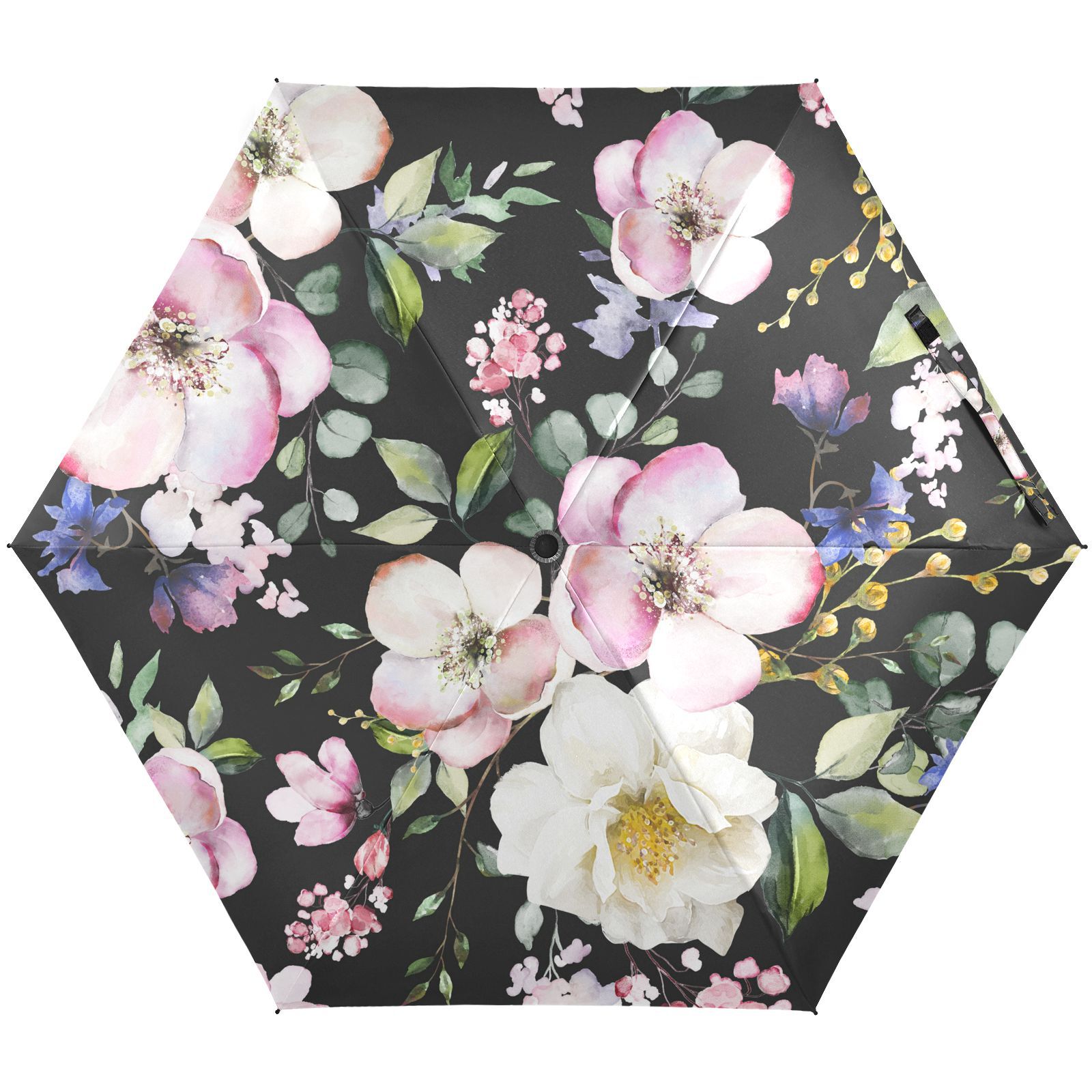 JSTEL Cherry Blossom Rose Flower Floral Folding Umbrella for Rain Sun ...