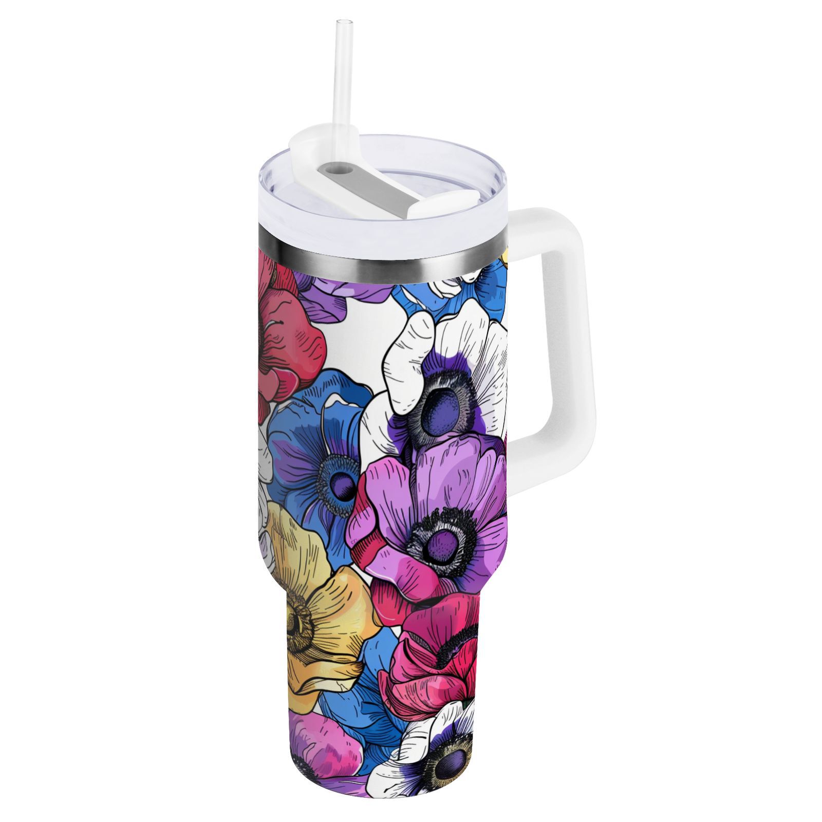 JSTEL Colorful Anemone Flower Floral 40 oz Tumbler Stainless Steel ...