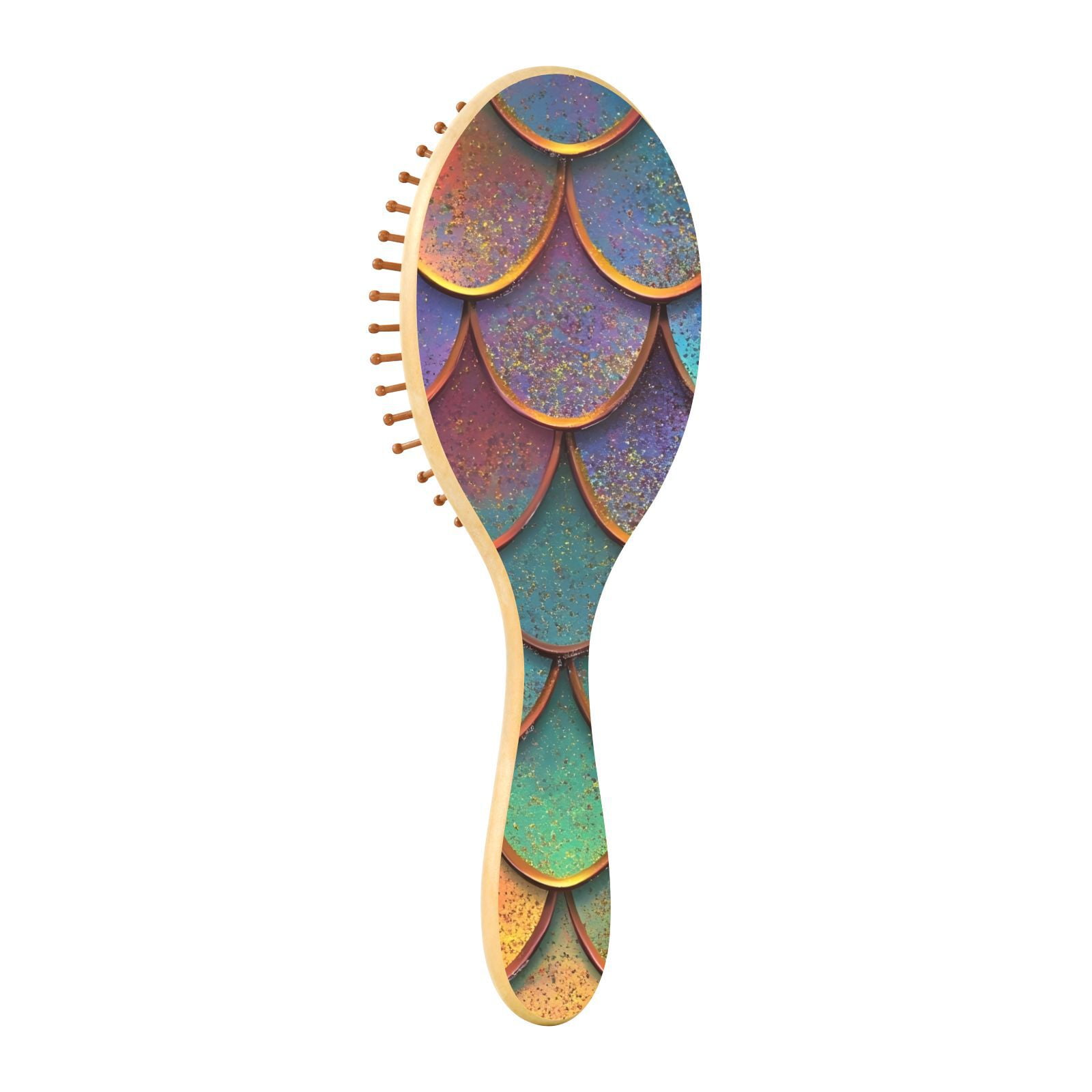 JSTEL Colorful Mermaid Scales Hair Brush for Women Men Natural Wood ...