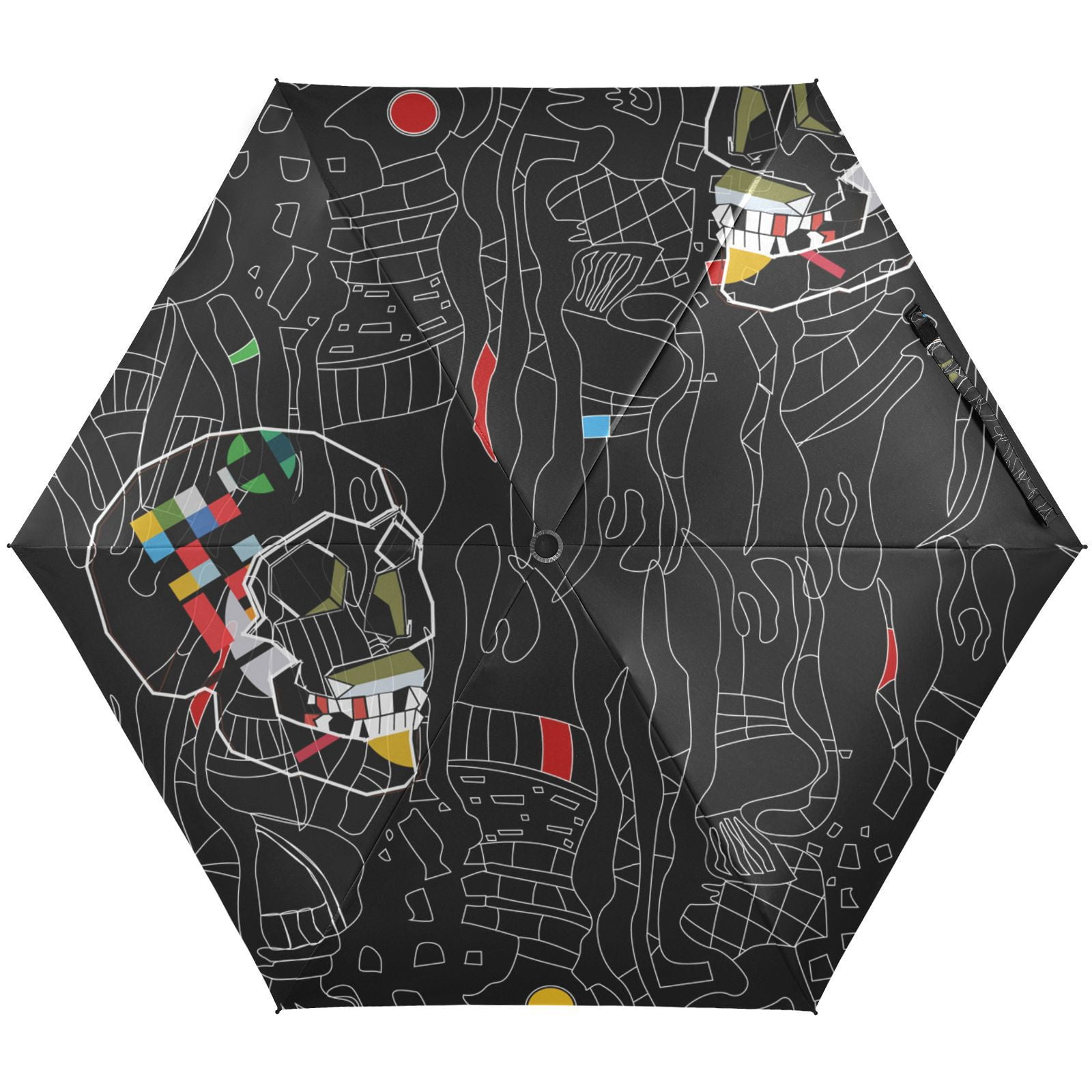 JSTEL Colorful Skull Abstract Geometric Art Black Folding Umbrella for ...