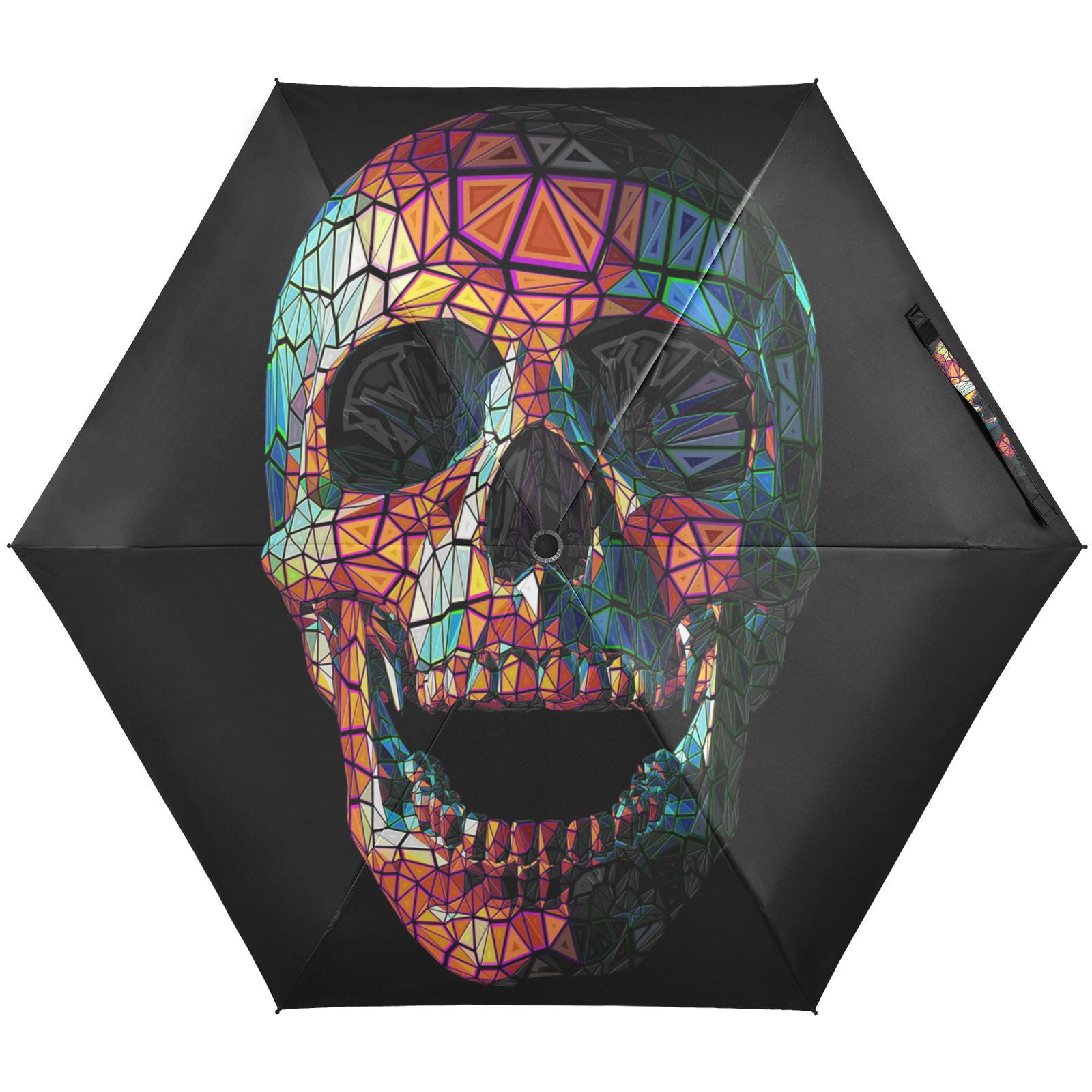 JSTEL Colorful Skull Tribe Style Folding Umbrella for Rain Sun Travel ...