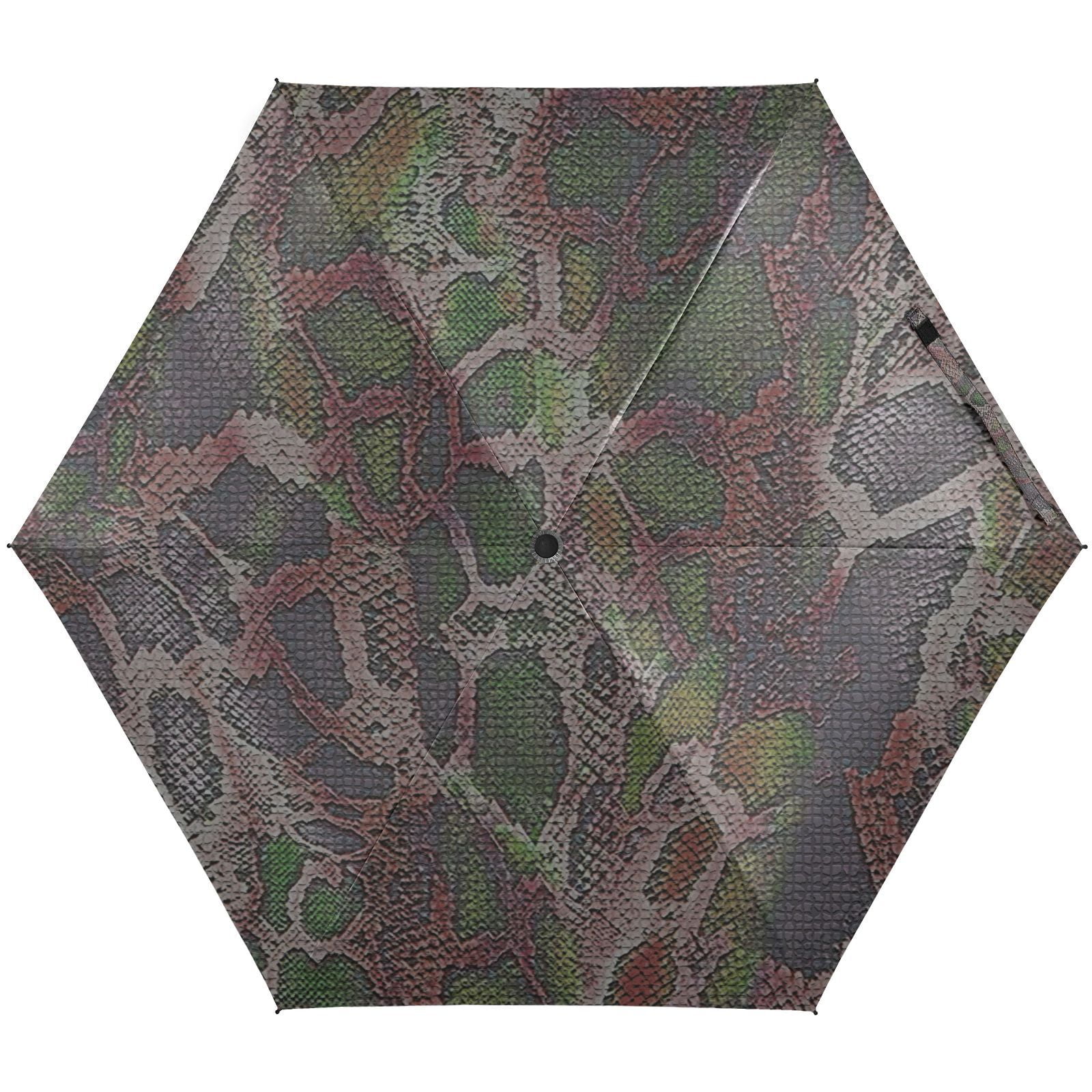 JSTEL Colorful Snake Skin Print Folding Umbrella for Rain Sun Travel ...