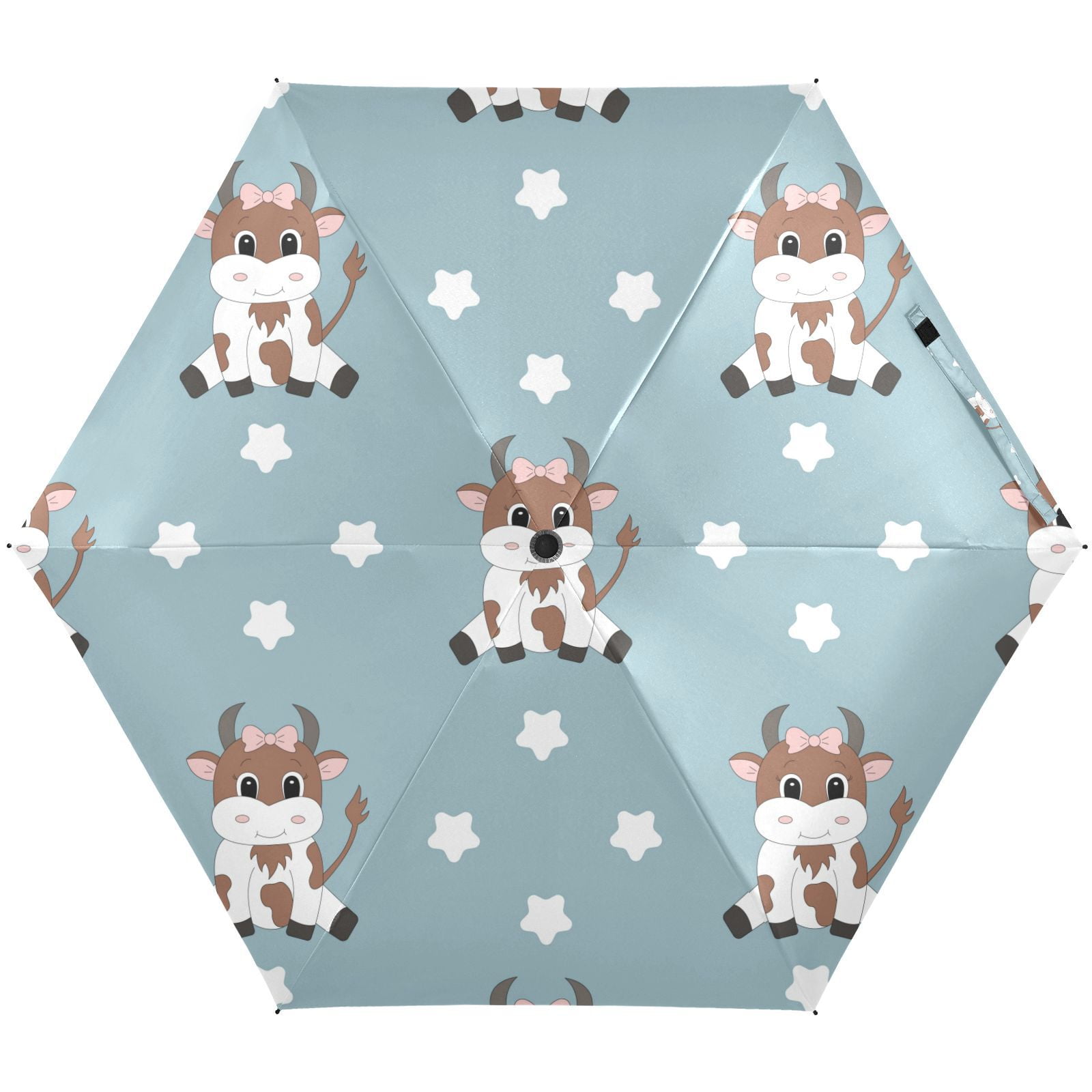 JSTEL Cow Print Cartoon Animal Stars Folding Umbrella for Rain Sun ...