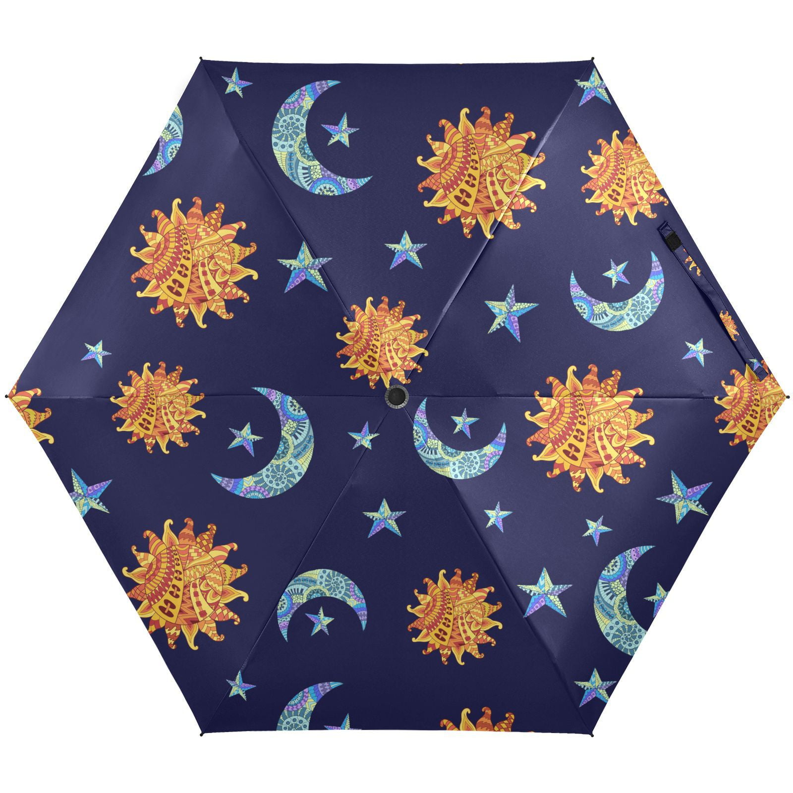 JSTEL Crescent Moon Sun Stars Folding Umbrella for Rain Sun Travel Mini ...