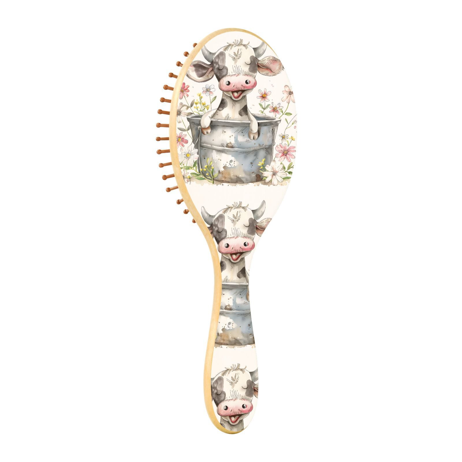 JSTEL Cute Baby Cow Daisy Hair Brush for Women Men Natural Wood ...