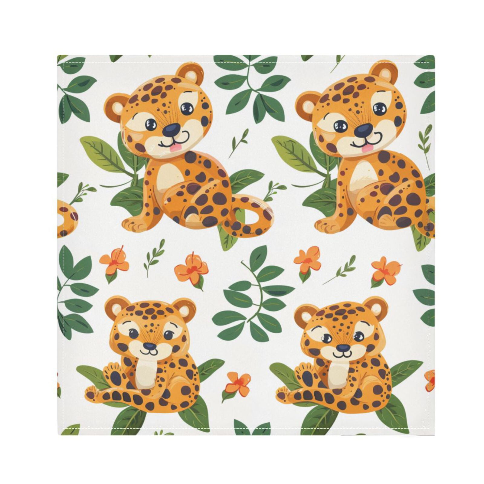 JSTEL Cute Cartoon Leopard Leaves Cloth Napkins Set of 6, 20x20 Inch ...