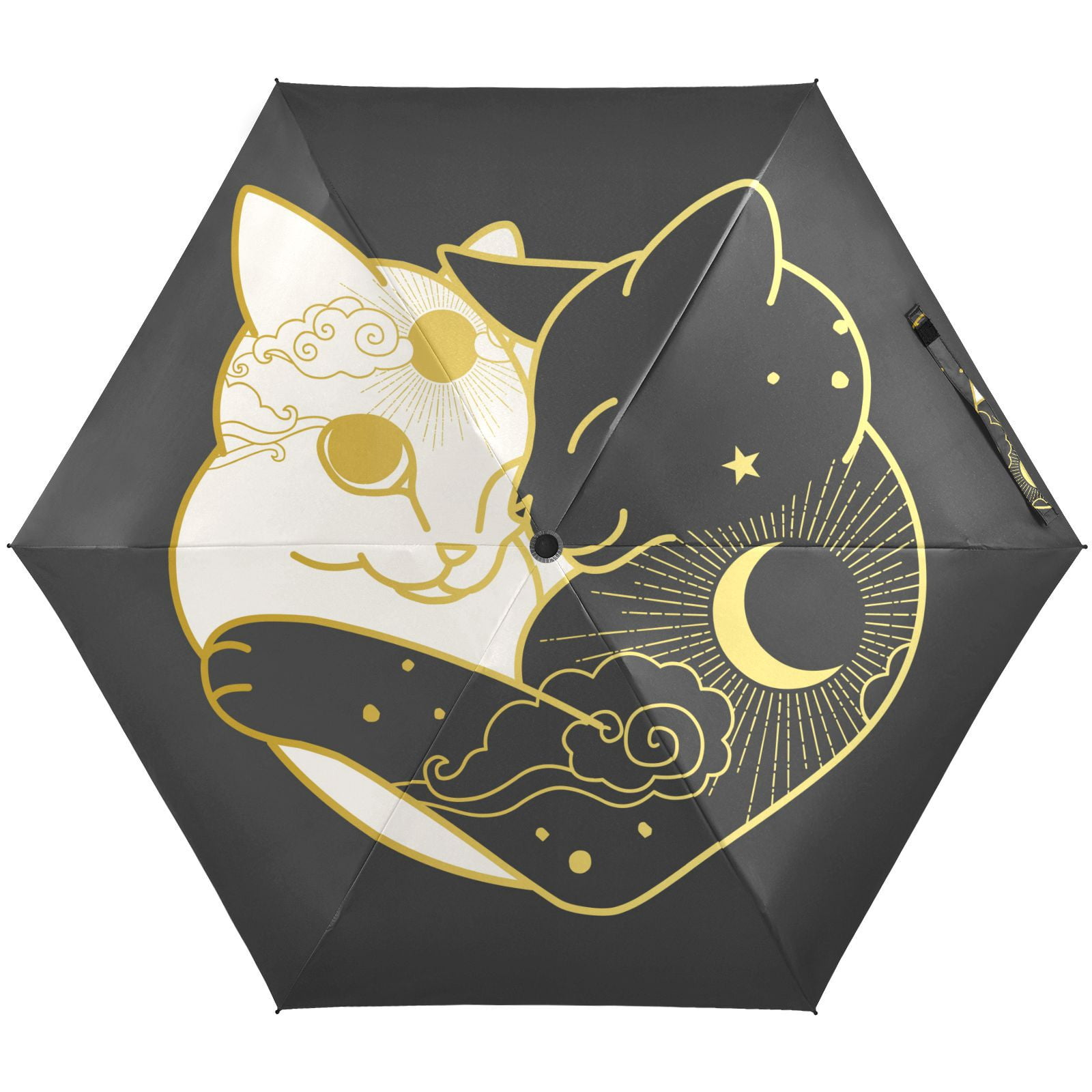 JSTEL Cute Cats Moon Sun Boho Folding Umbrella for Rain Sun Travel Mini Lightweight Compact ...