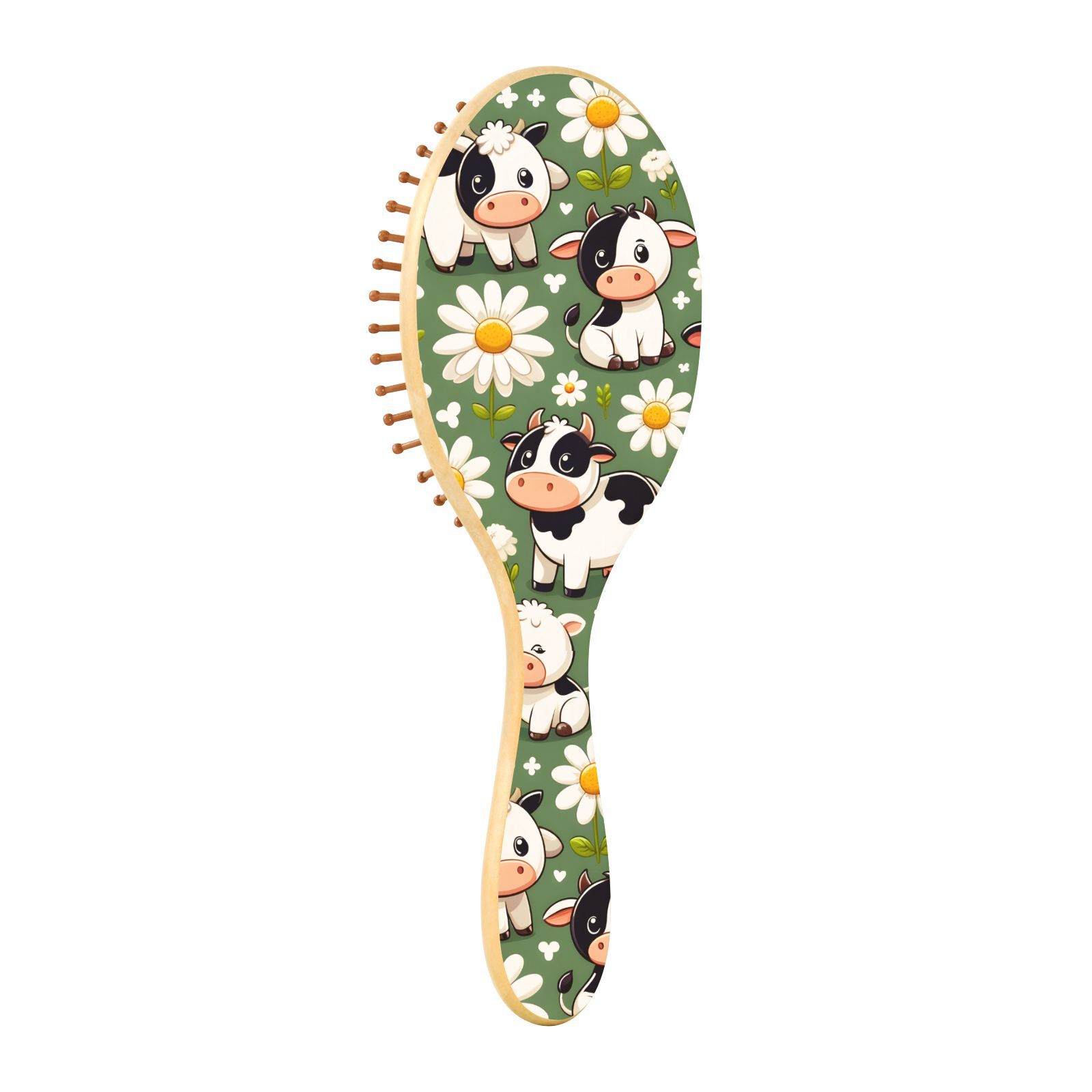 JSTEL Cute Cow Daisy Flower Hair Brush for Women Men Natural Wood ...