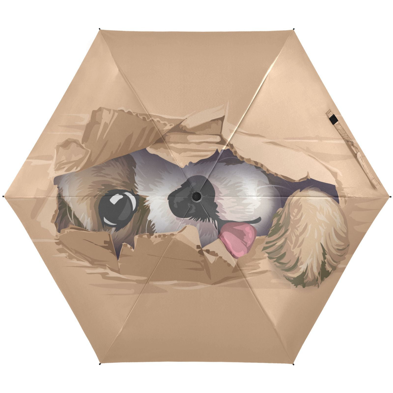 JSTEL Cute Dog Peeking Fun Animal Folding Umbrella for Rain Sun Travel ...