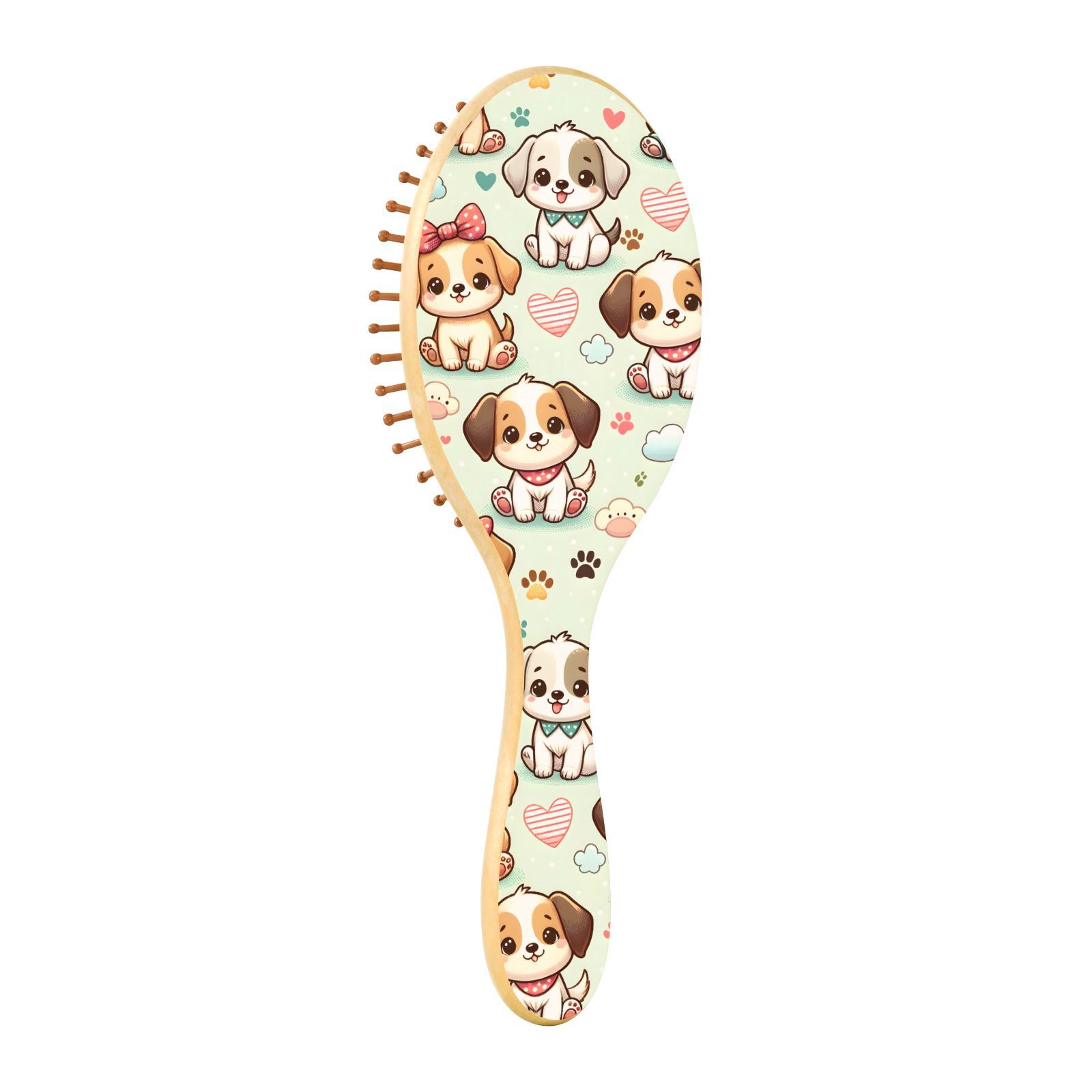 JSTEL Cute Dog Puppy Paw Prints Hair Brush for Women Men Natural Wood ...
