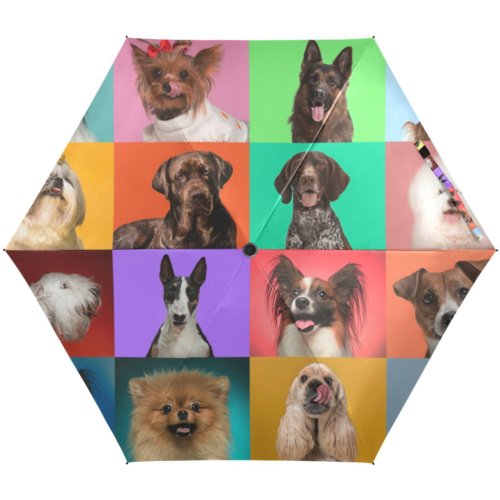 JSTEL Cute Dogs Puppy Animal Checkered Folding Umbrella for Rain Sun ...