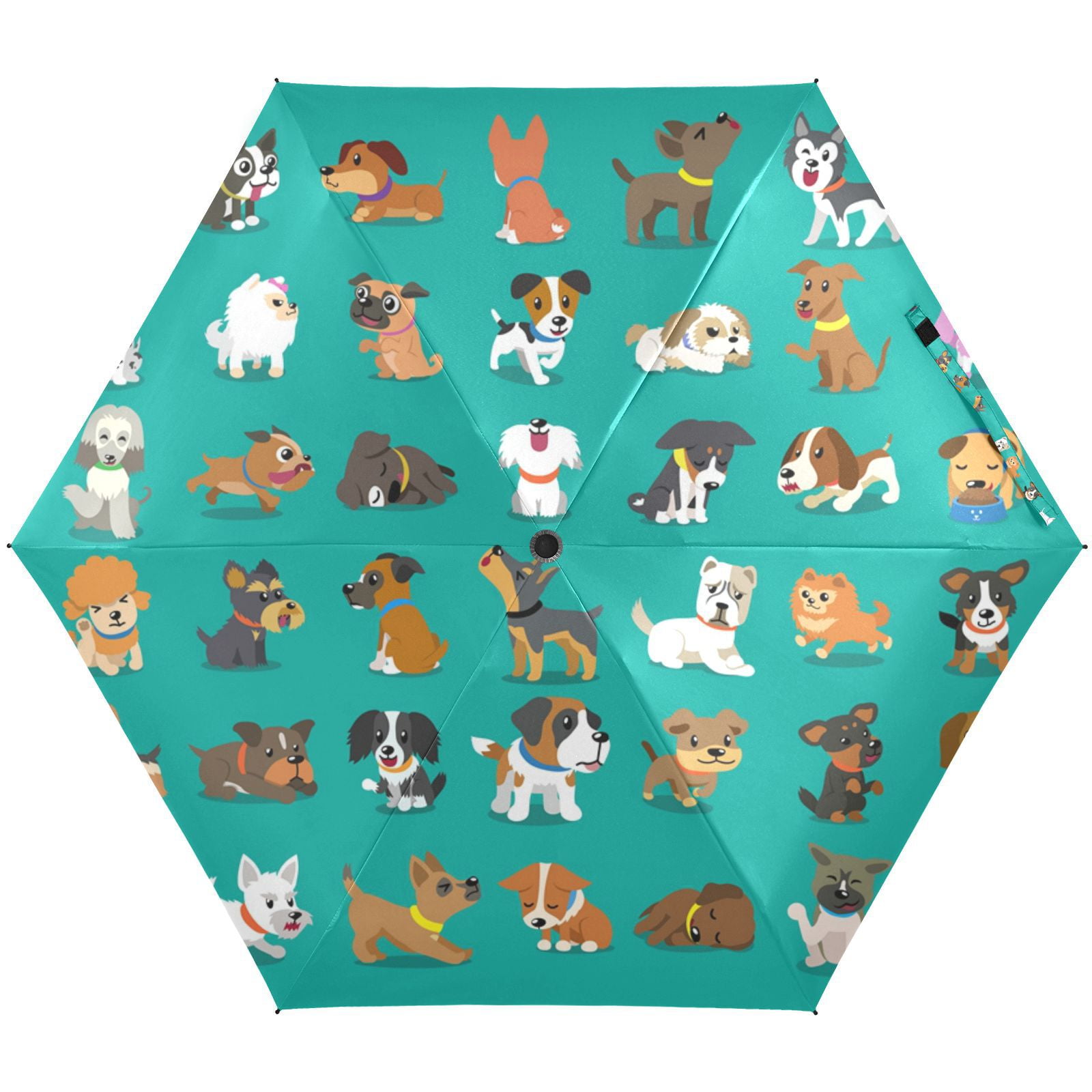JSTEL Cute Doodle Dog Print Animal Folding Umbrella for Rain Sun Travel ...