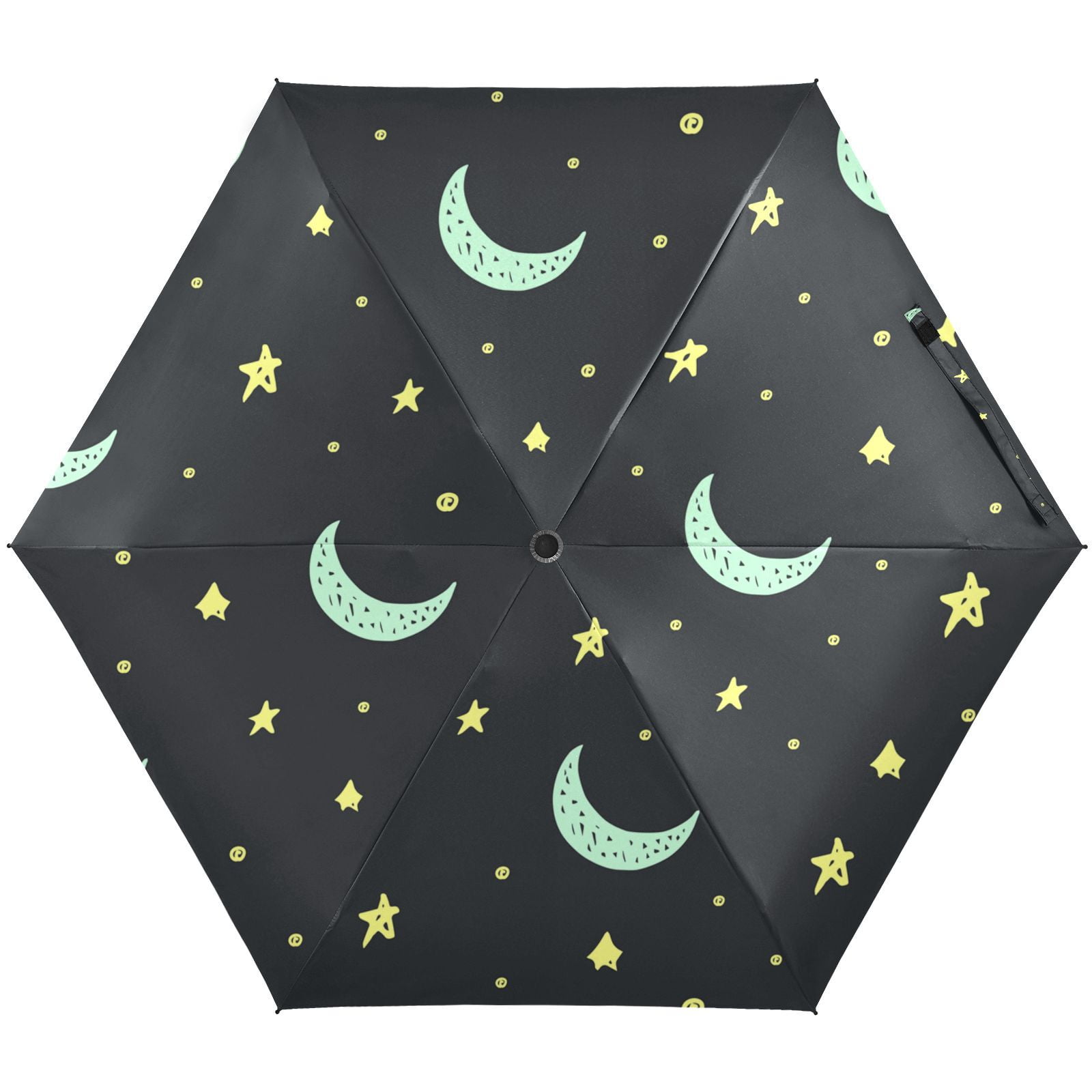 JSTEL Cute Handdrawn Stars and Moon Folding Umbrella for Rain Sun Travel Mini Lightweight ...