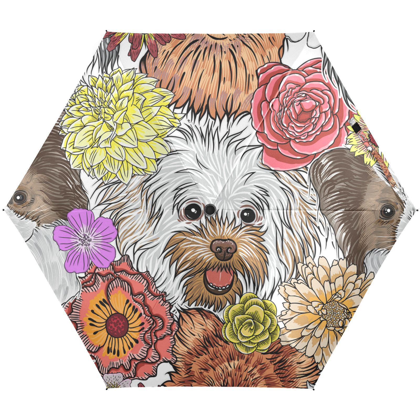 JSTEL Cute Puppy Dog Pomeranian Papillon Flower Folding Umbrella for ...