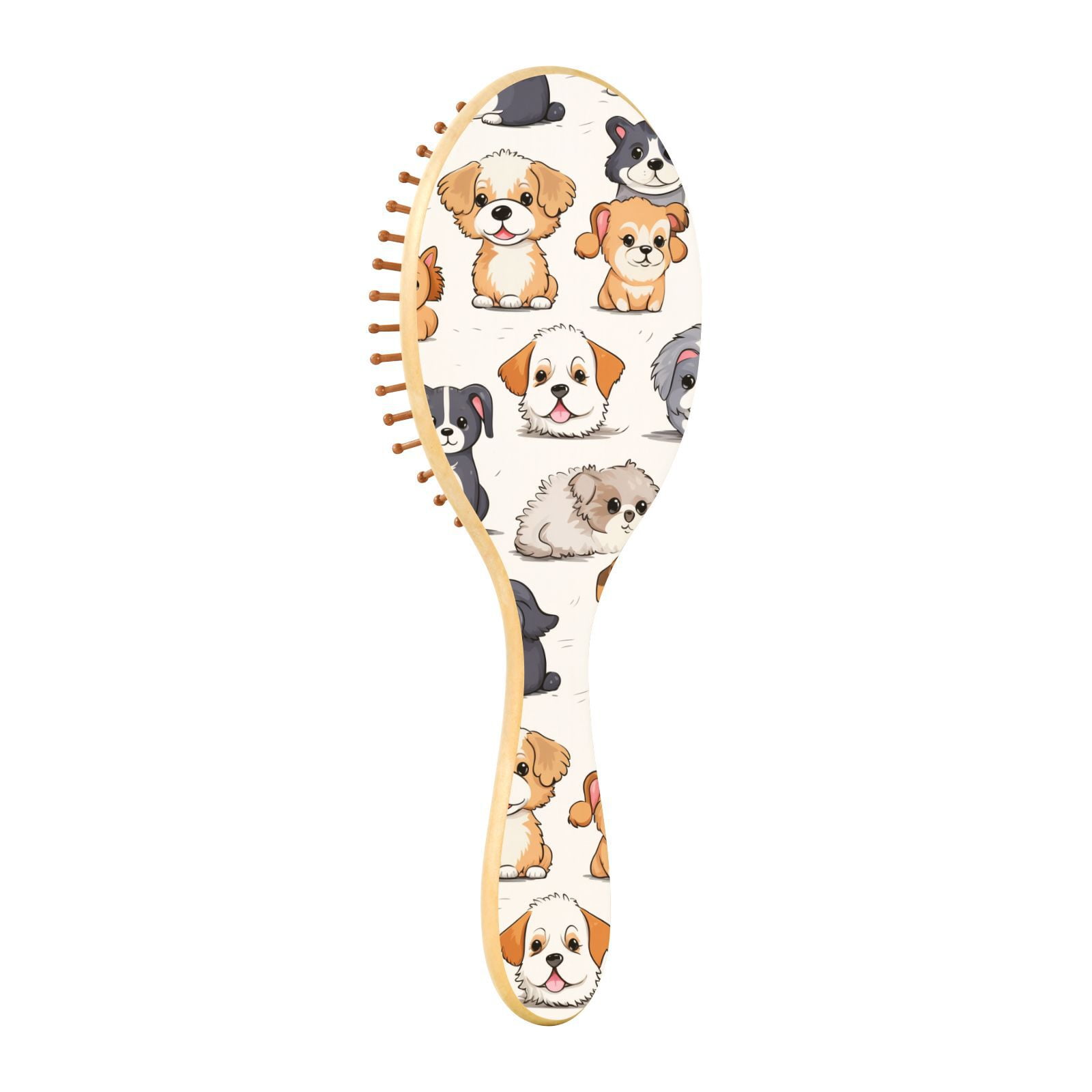 JSTEL Cute Puppy Print Dog Hair Brush for Women Men Natural Wood ...