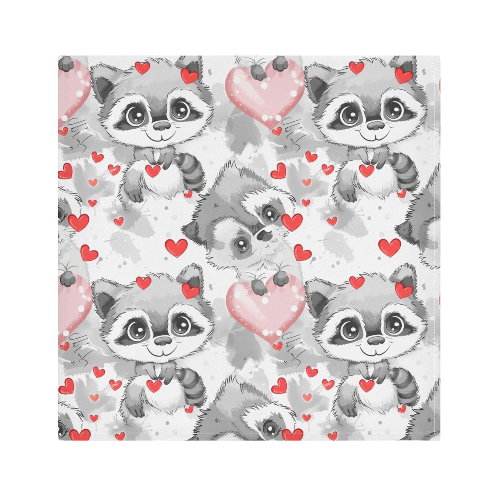 JSTEL Cute Raccoon Heart Cartoon Cloth Napkins Set of 1, 20x20 Inch ...