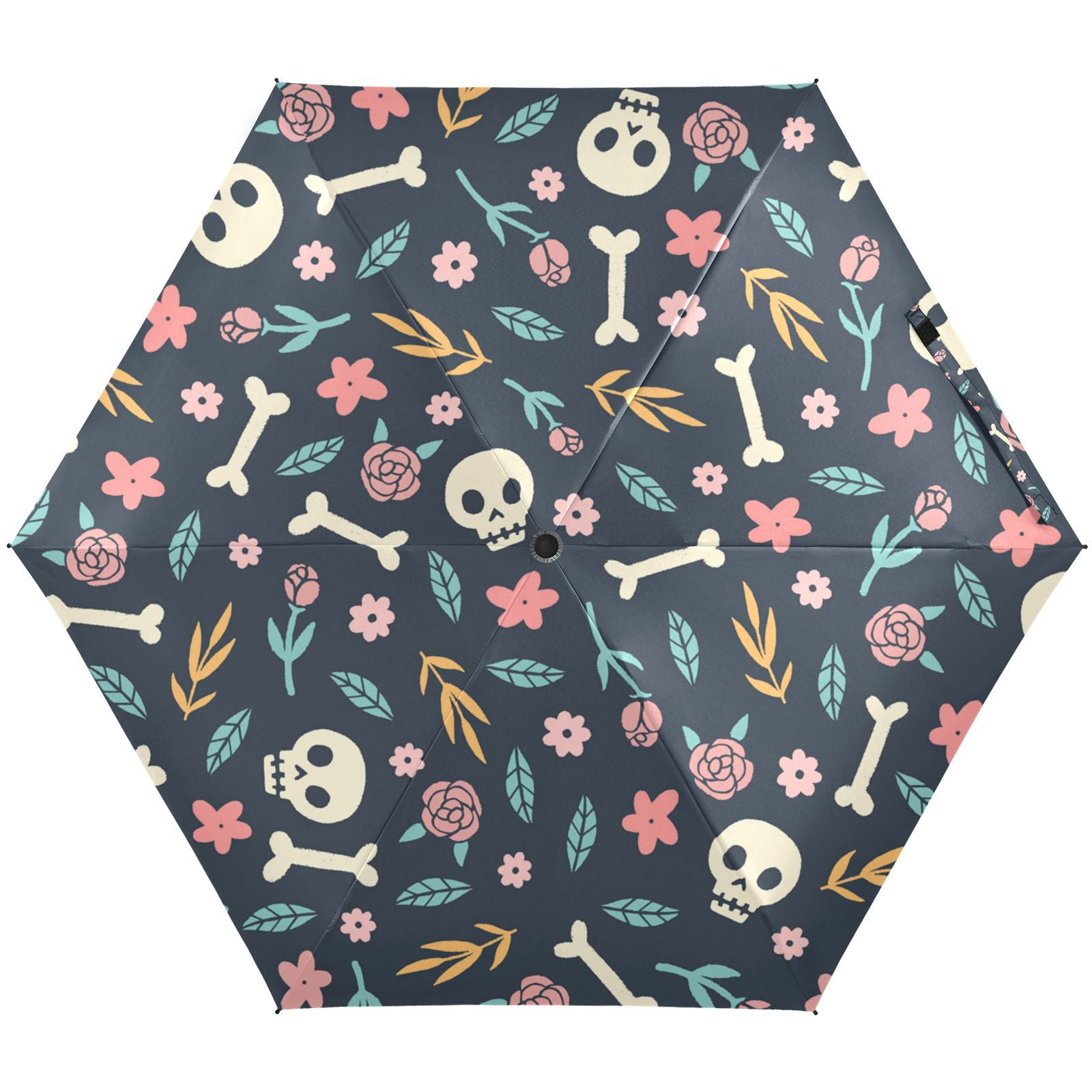 JSTEL Cute Skulls Flower Floral Halloween Folding Umbrella for Rain Sun ...