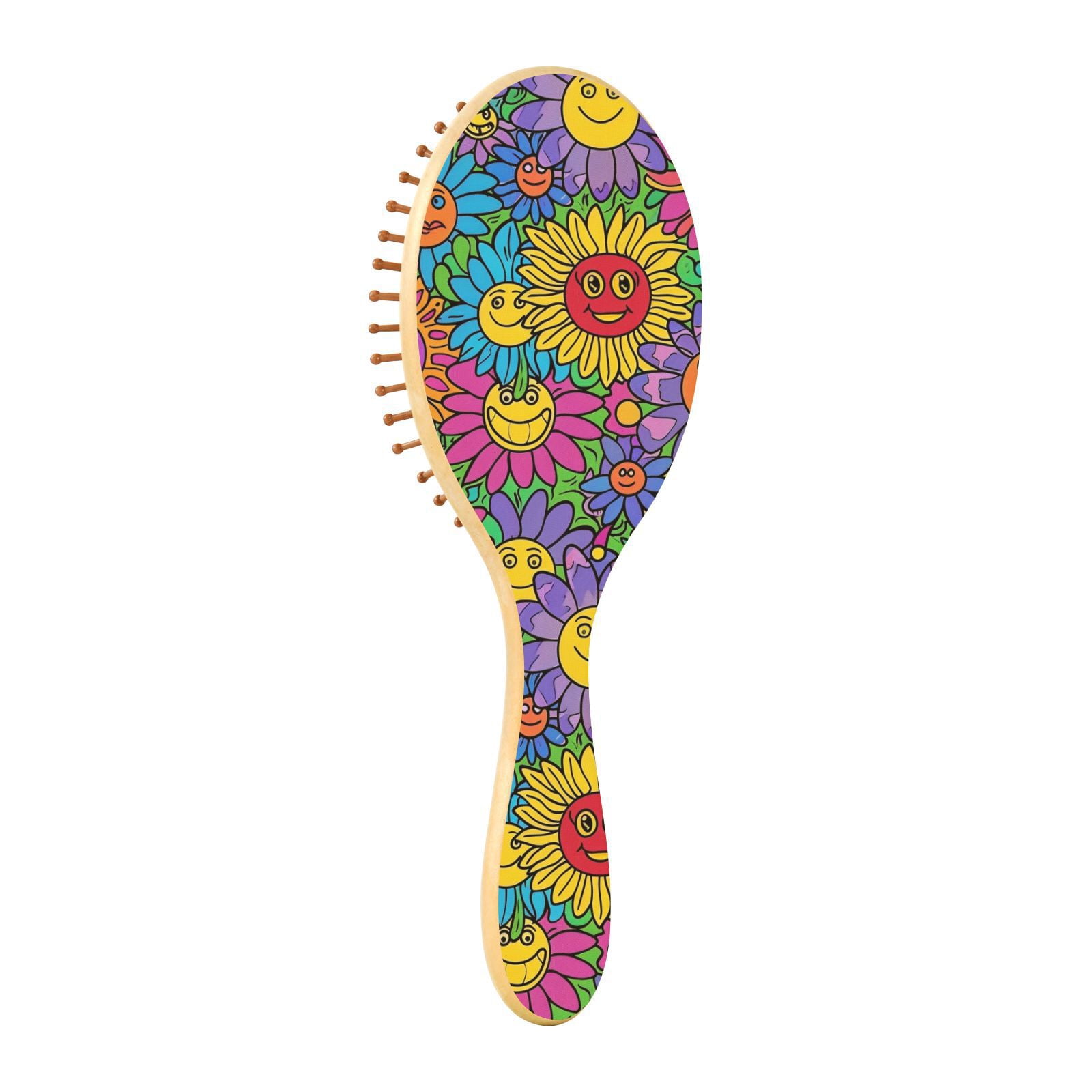 JSTEL Daisy Flower Funny Cartoon Hair Brush for Women Men Natural Wood ...