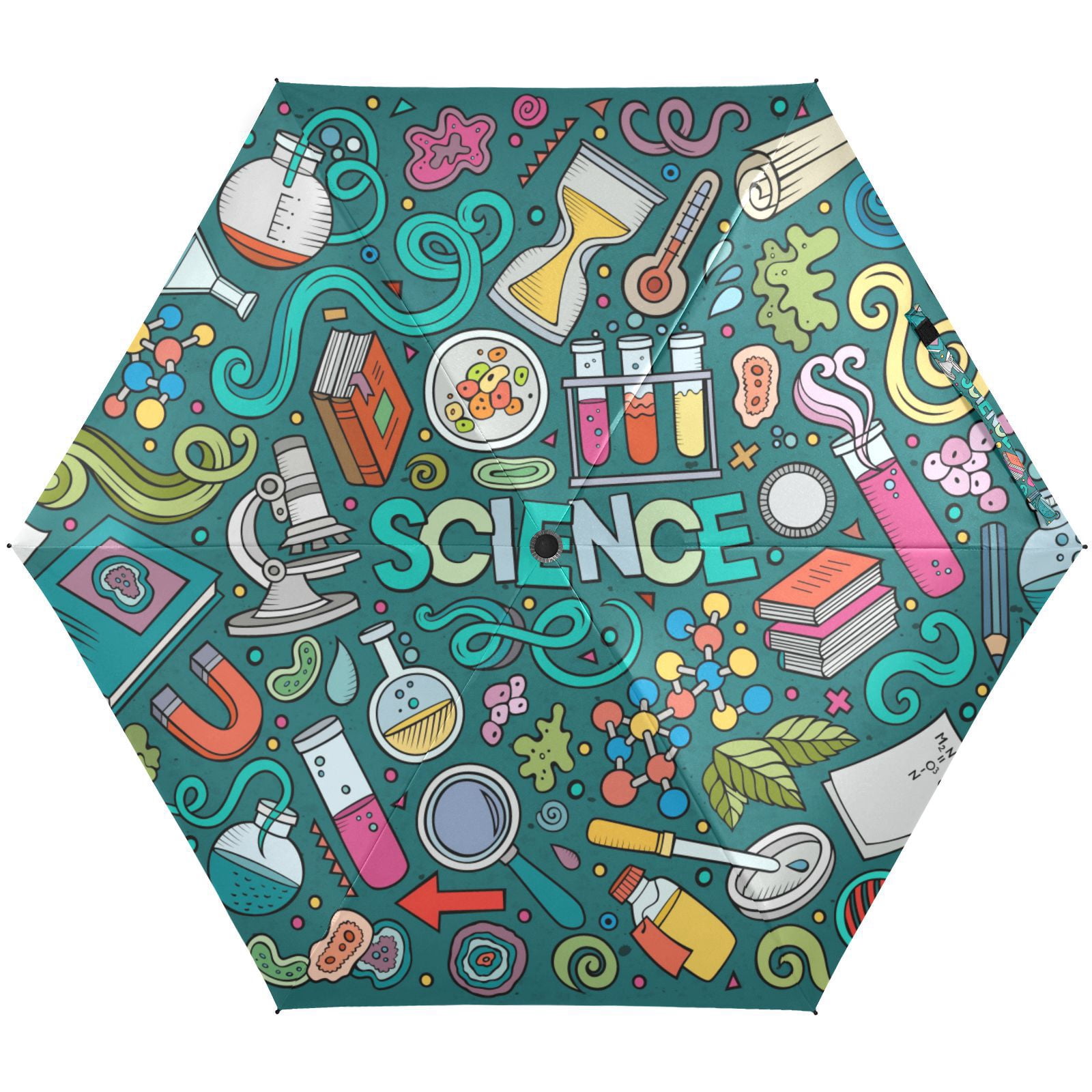 JSTEL Doodle Cartoon Science Knowledge Folding Umbrella for Rain Sun ...