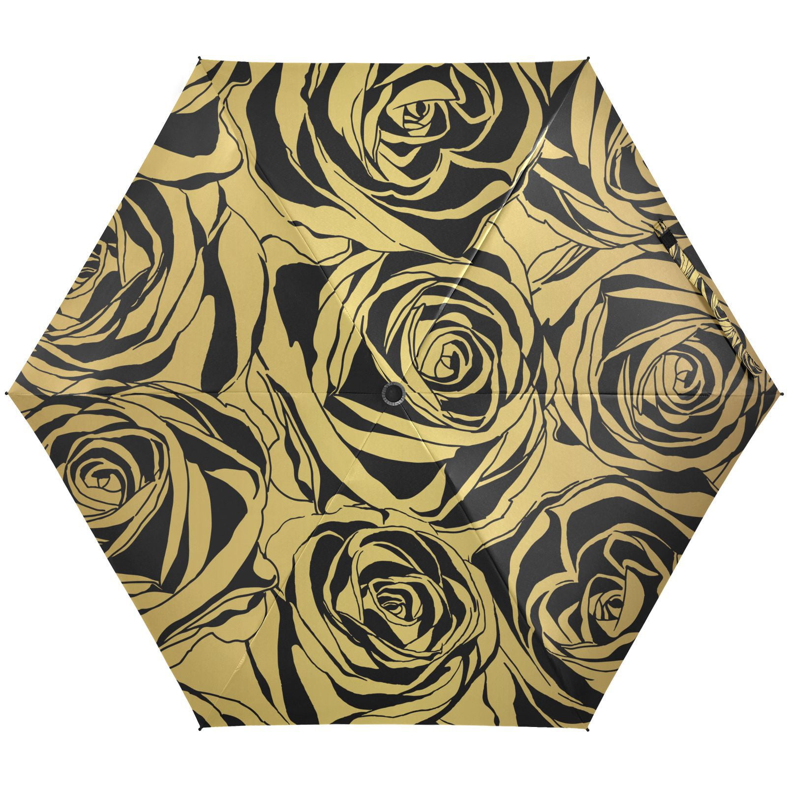 JSTEL Elegant Gold Rose Flower Floral Folding Umbrella for Rain Sun ...