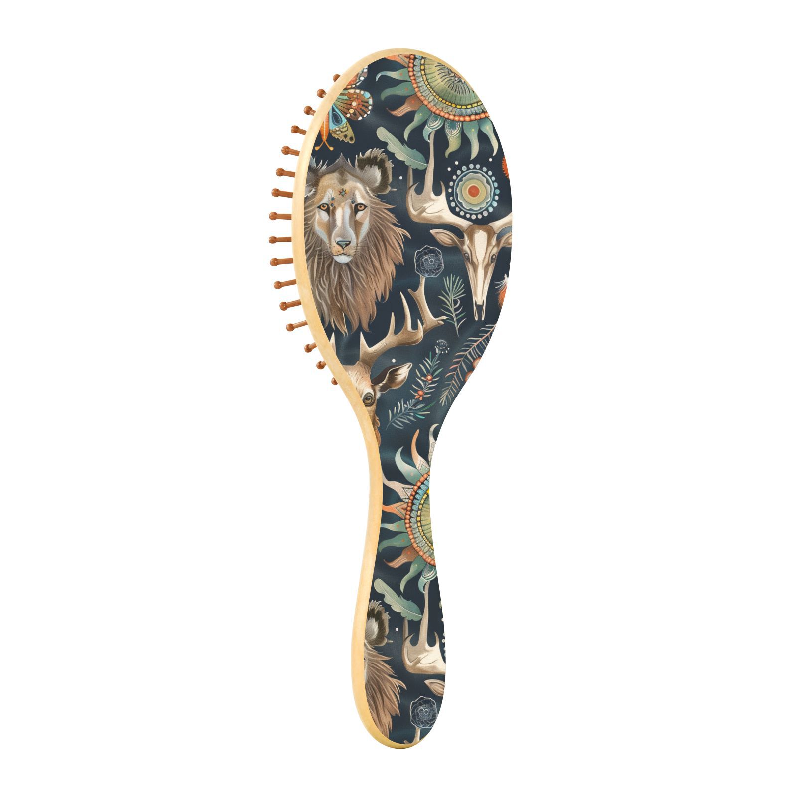 JSTEL Elk Lion Boho Bohemian Hair Brush for Women Men Natural Wood ...