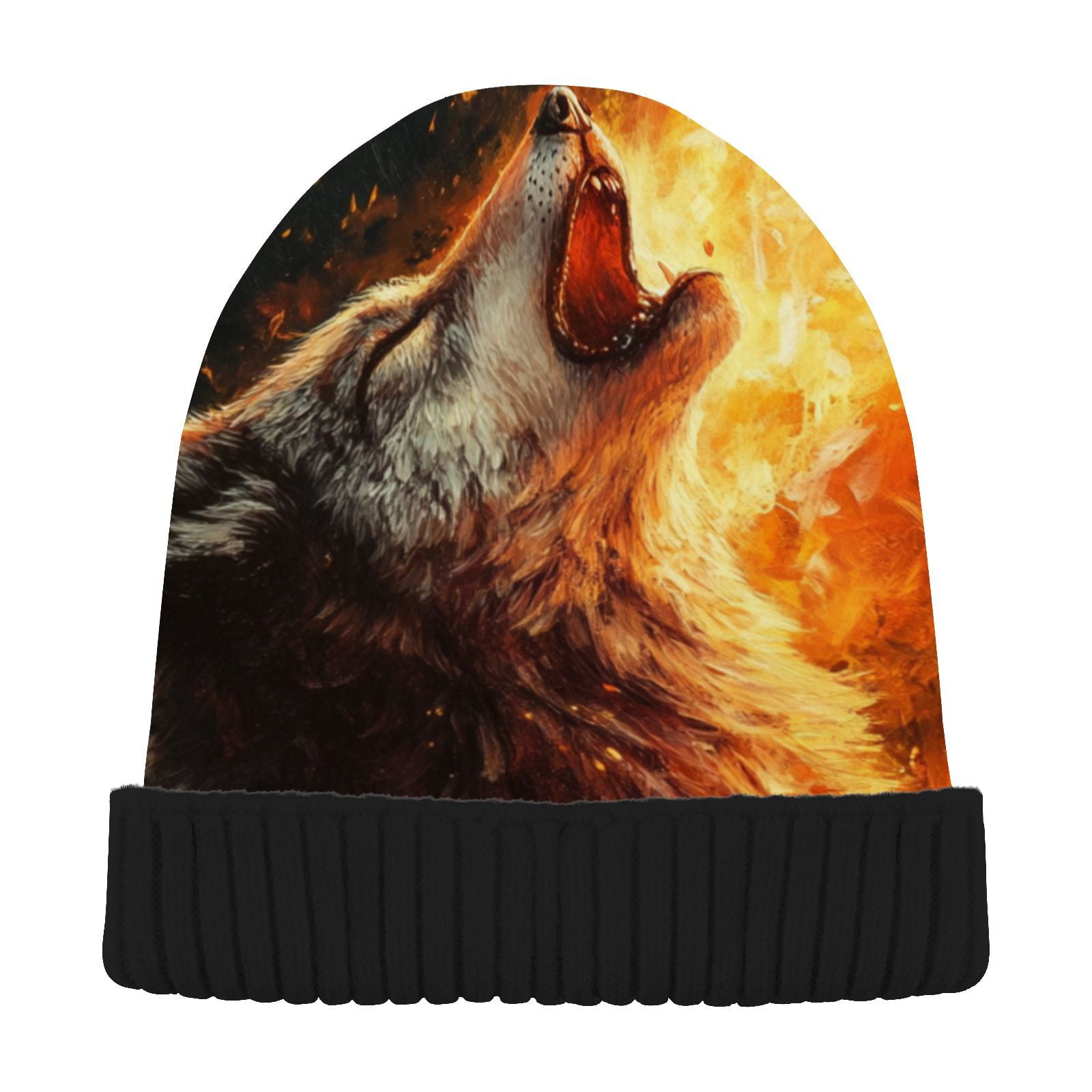 JSTEL Fire Wolf Howling Beanie for Women Men Winter Hat Reversible ...