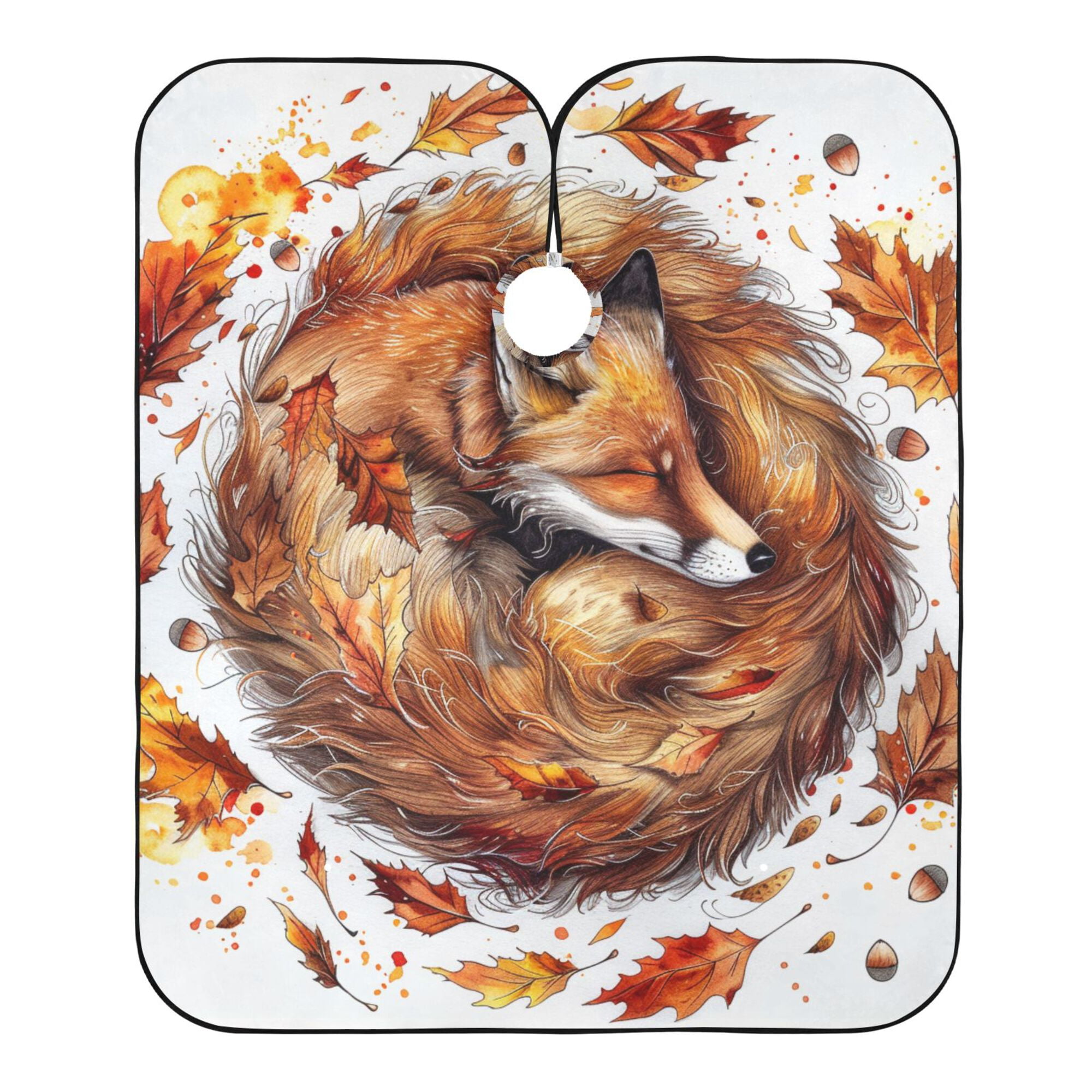JSTEL Fox Maple Leaves Watercolor Waterproof Barber Cape for Men Women ...