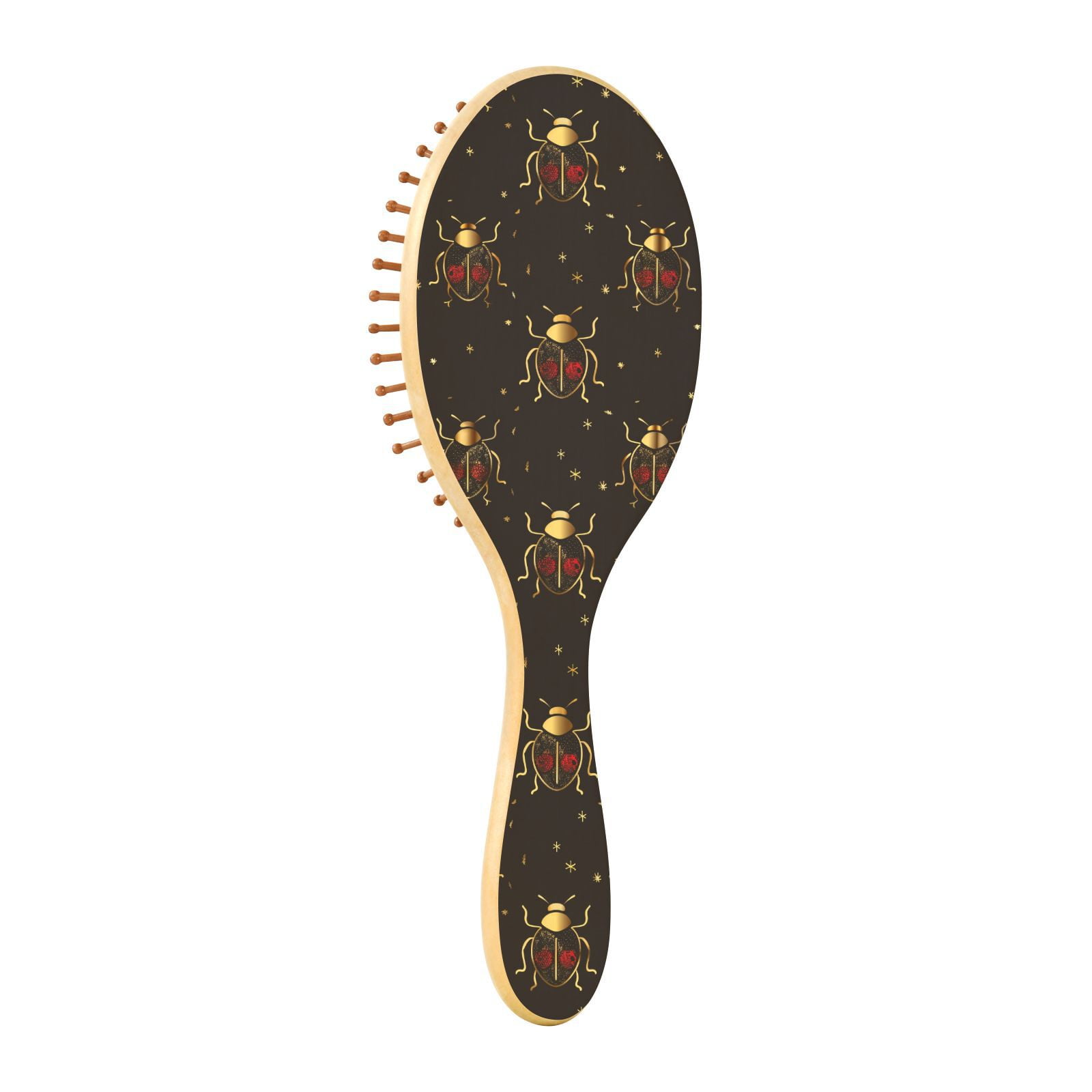 JSTEL Gold Lady Bug Hair Brush for Women Men Natural Wood Detangler ...