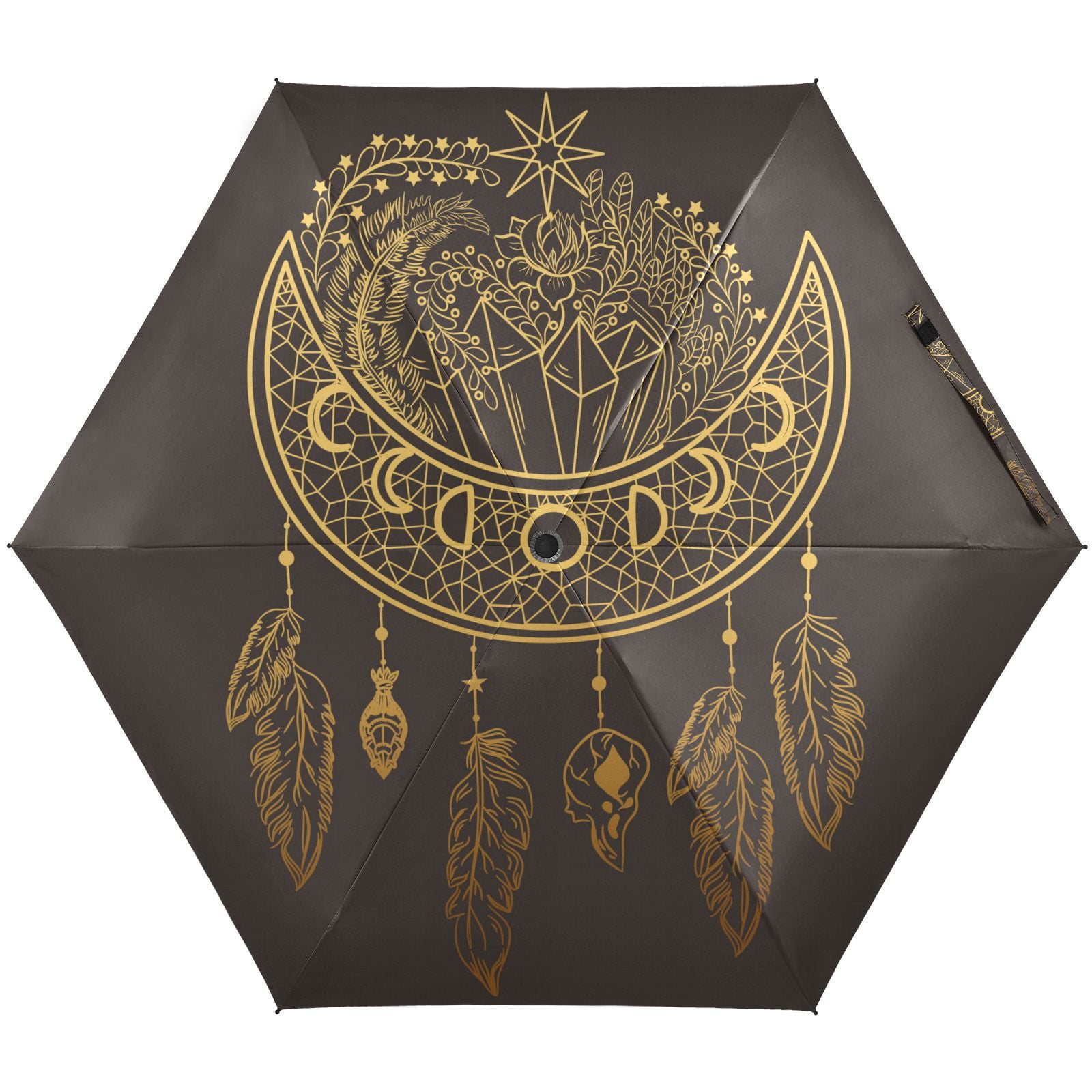 JSTEL Golden Moon Dreamcatcher Stars Folding Umbrella for Rain Sun ...
