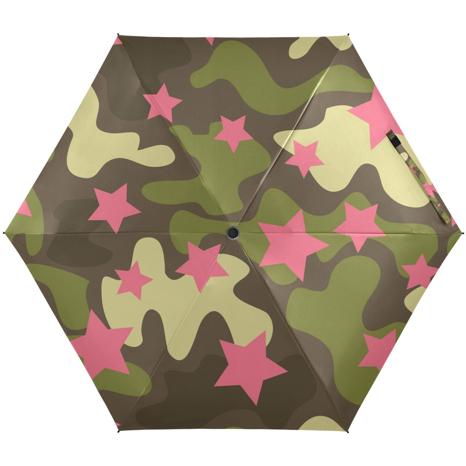 JSTEL Green Camouflage Stars Camo Folding Umbrella for Rain Sun Travel ...