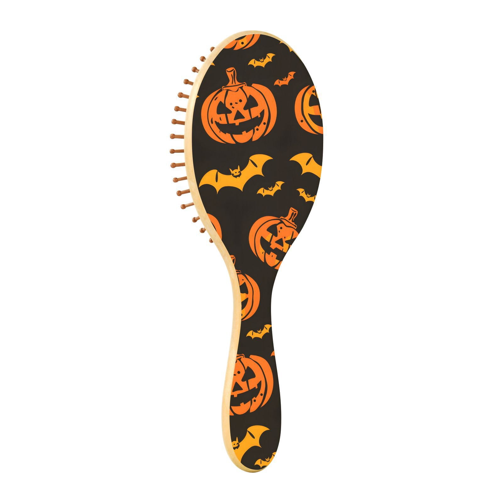 JSTEL Halloween Pumpkin Bats Hair Brush for Women Men Natural Wood ...