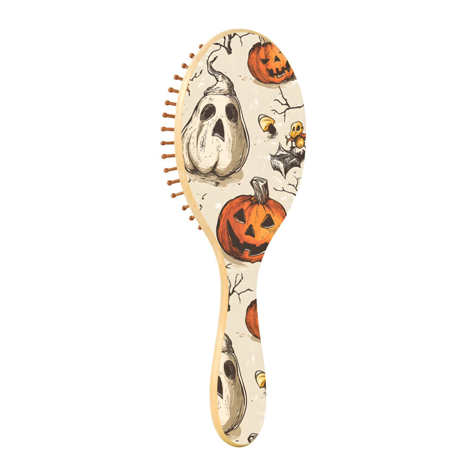 JSTEL Halloween Pumpkin Skull Hair Brush for Women Men Natural Wood ...