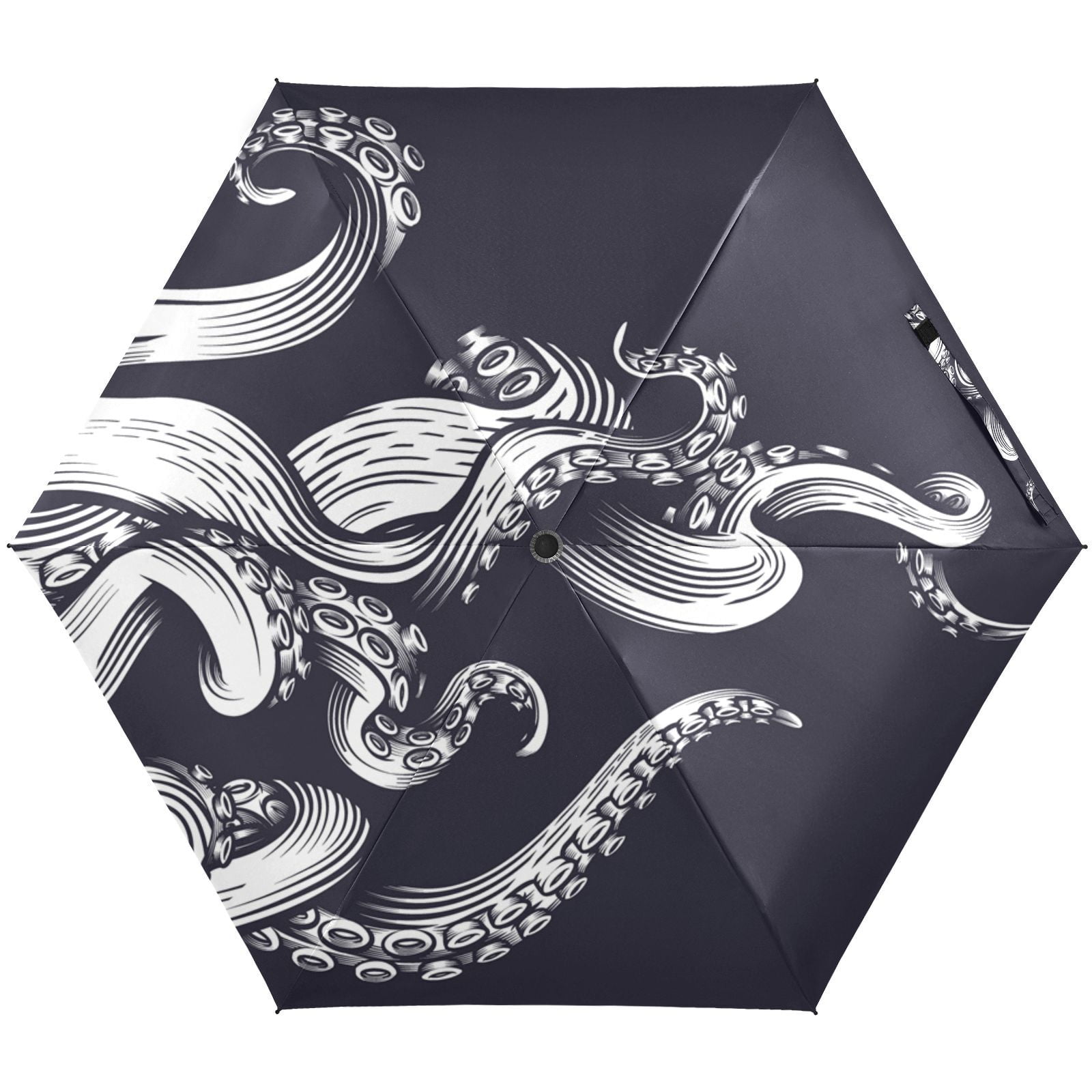 JSTEL Hand Drawn Octopus Animal Navy Blue Folding Umbrella for Rain Sun ...